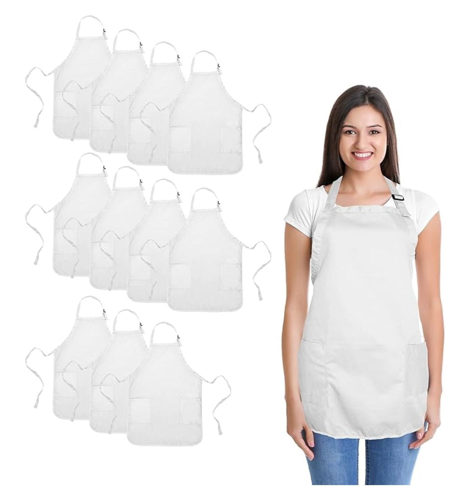 Apron Restaurant Home Bib Spun Cotton Kitchen Aprons (2 Pockets) in ...