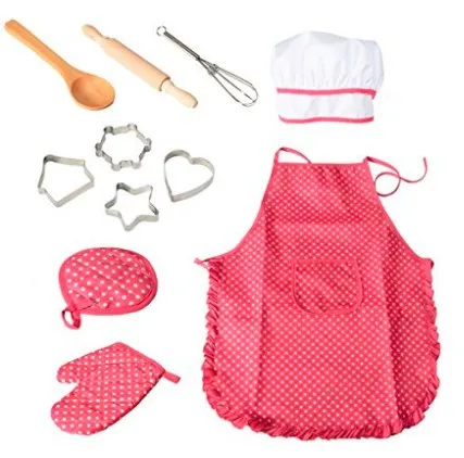 Apron for Little Girls Kids Cooking Baking Set Chef Hat Mitt & Utensil ...