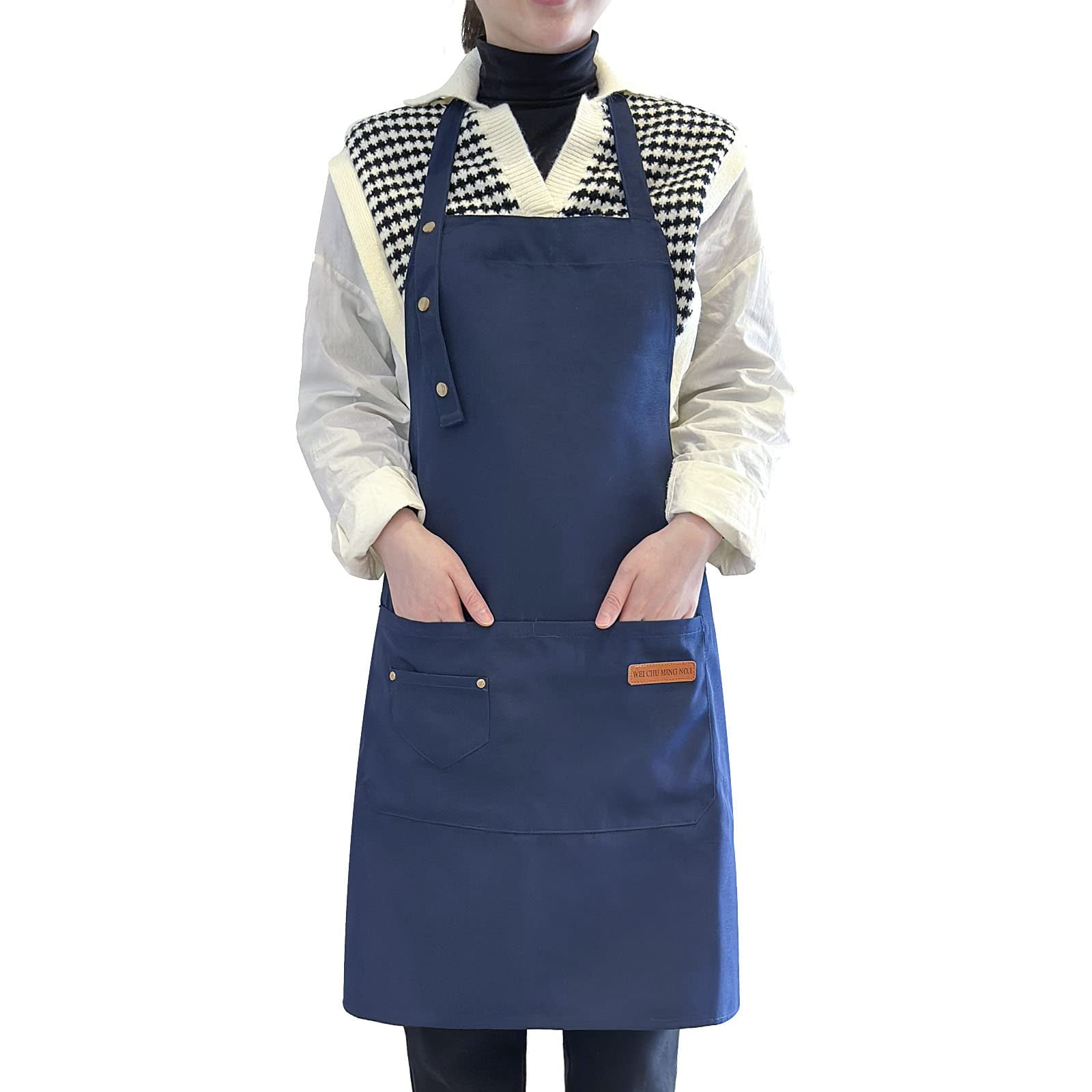 Apron for Men Women with Adjustable Straps and Large Pockets, Canvas ...