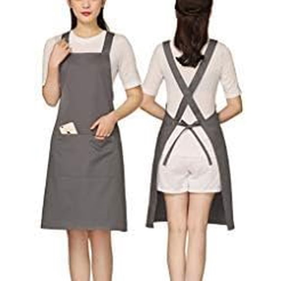 Apron for Women with 2 Pockets - Adjustable Button Straps Pinafore, No ...