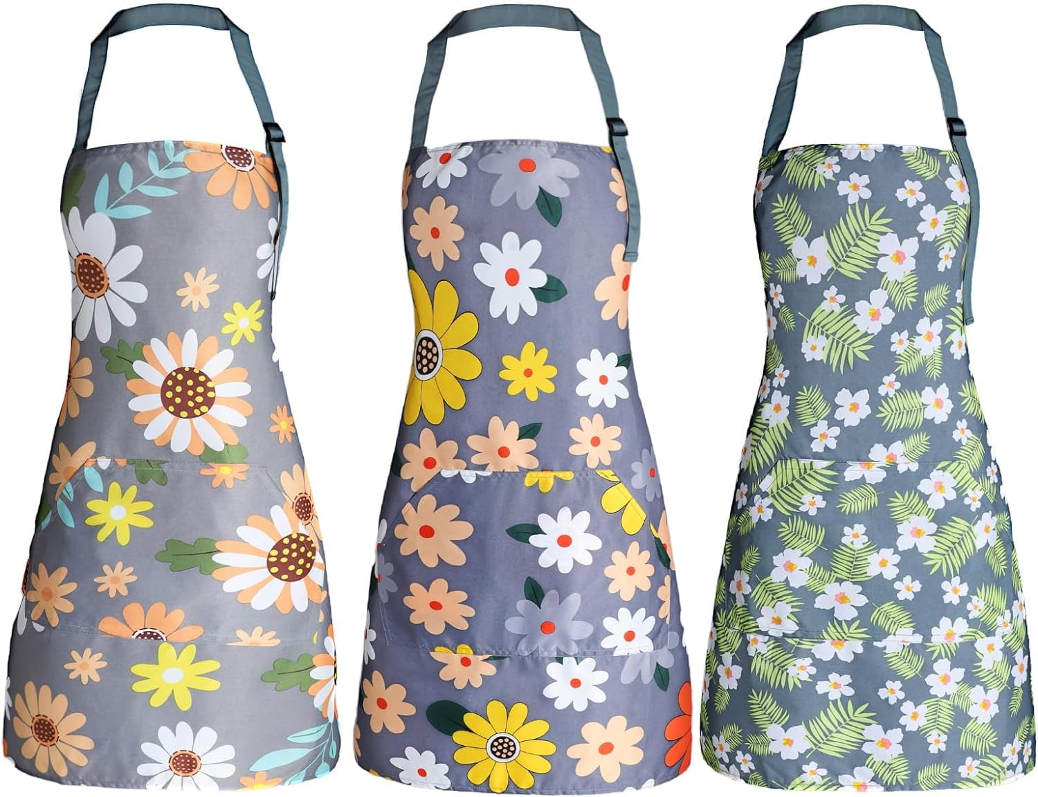 Apron for Women with Pockets, Adjustable Waterproof Floral Chef Aprons ...