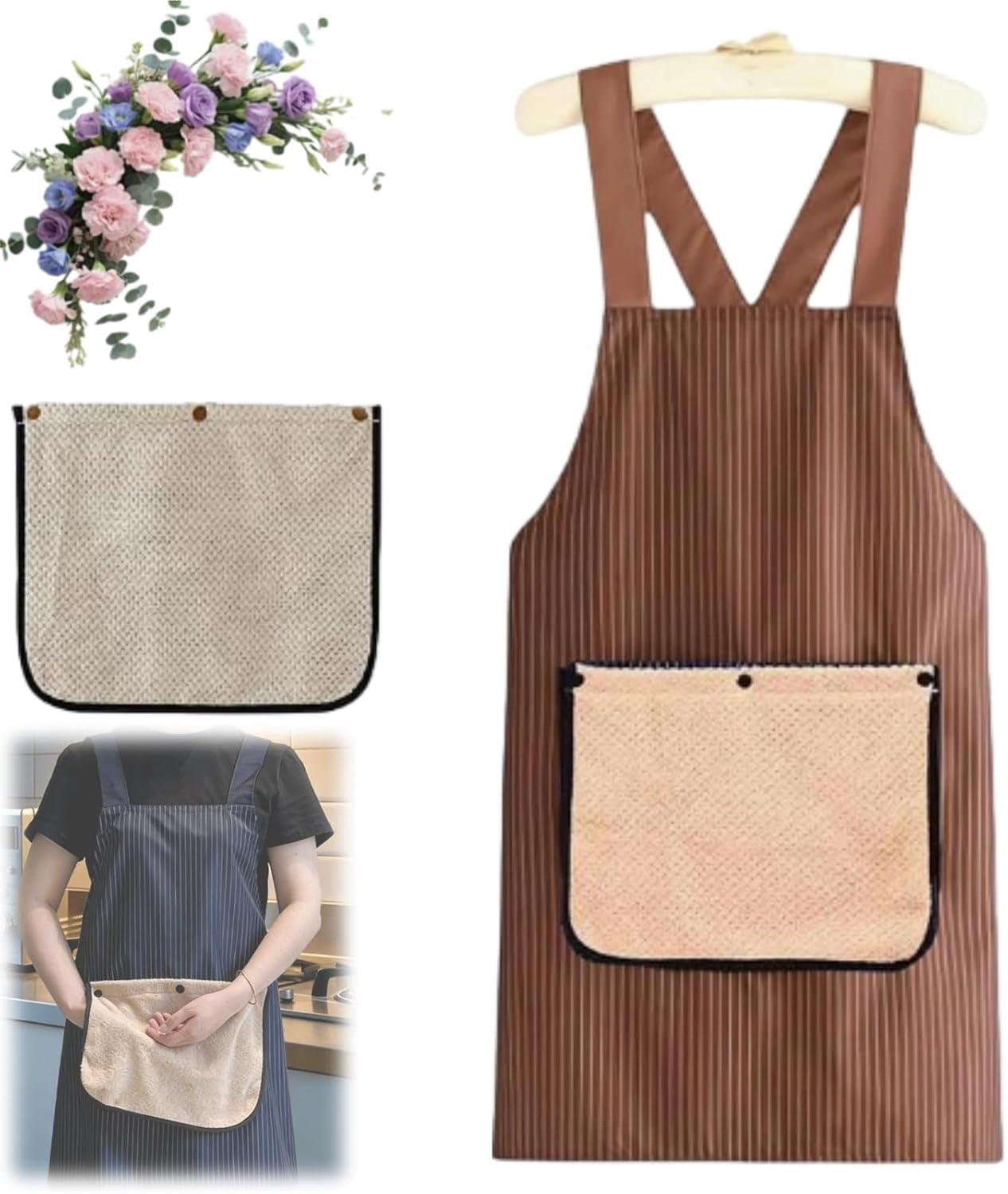 Apron with Pockets for Women and Men Cross Back Design with Towel ...