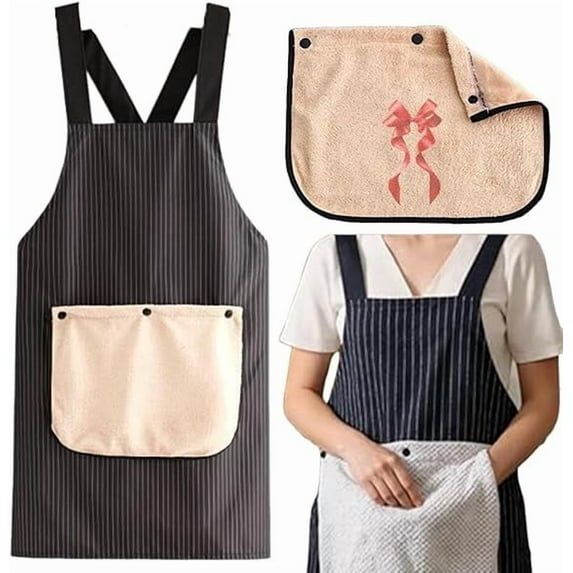 Apron with Pockets for Women and Men Cross Back Design with Towel ...