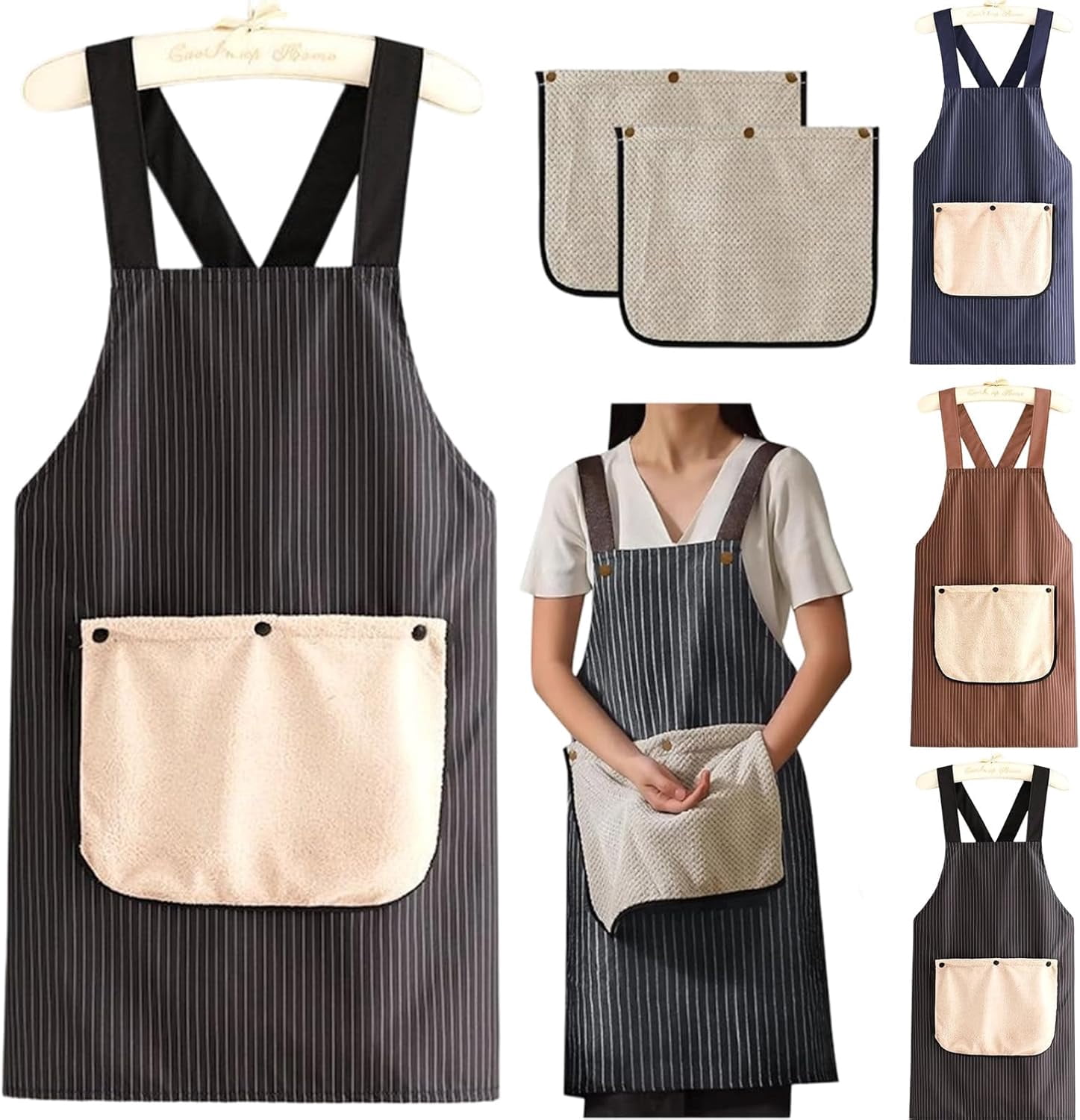 Apron with Pockets for Women and Men, Cross Back Design with Towel ...
