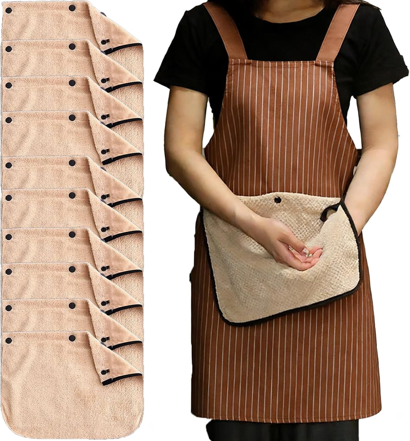 Apron with Pockets for Women and Men, Cross Back Design with Towel ...