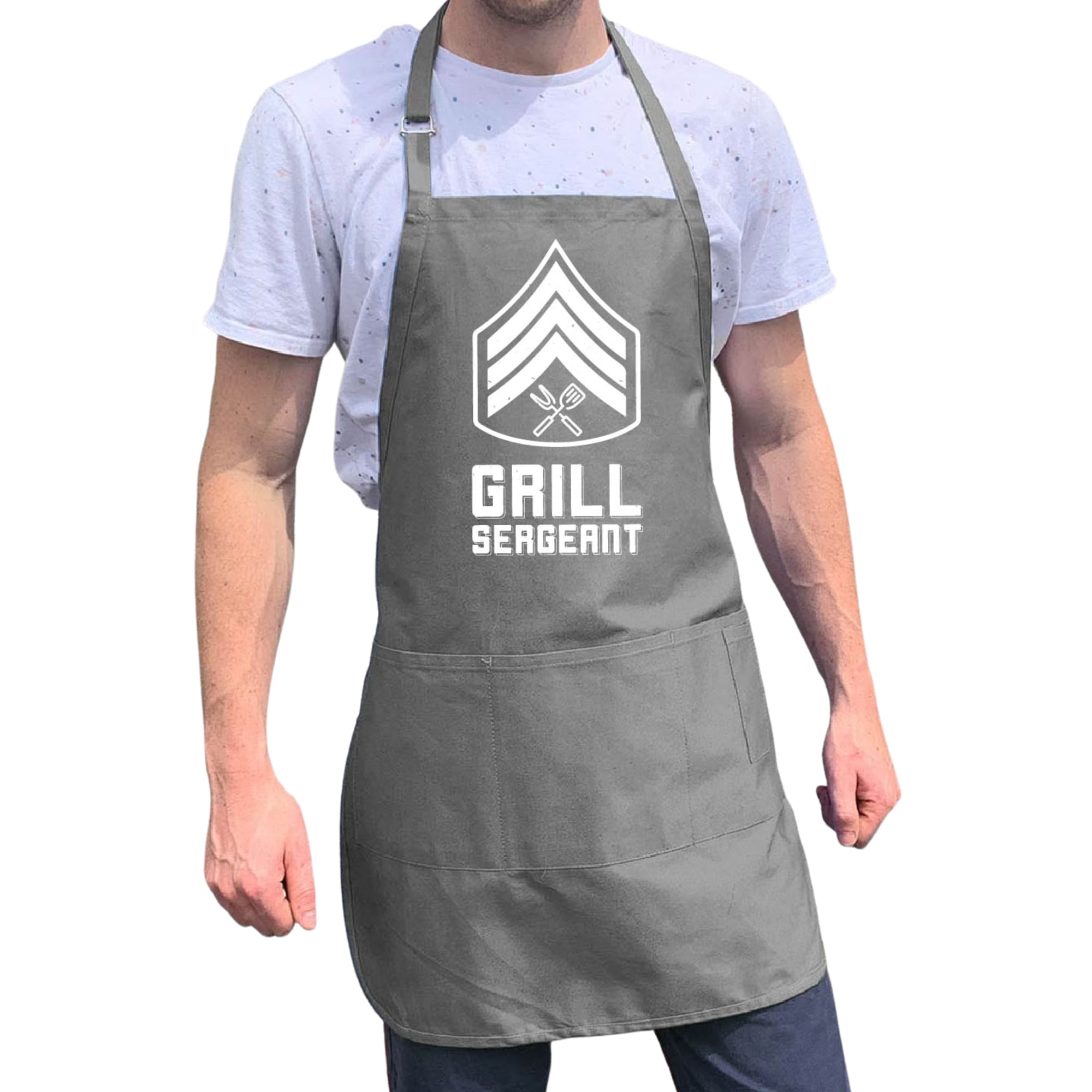 ApronMen, Funny Aprons For Men - Grill Sergeant - 100% Cotton with Pockets - Gray - Walmart.com