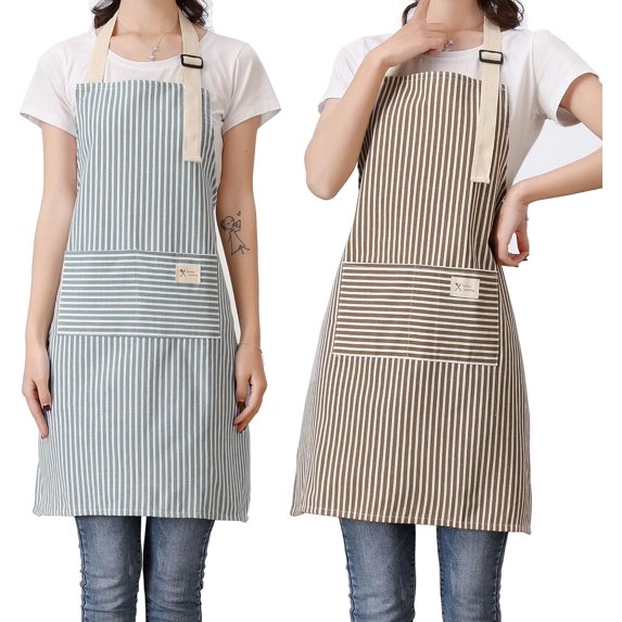 Aprons 2 Pack Adjustable Bib Aprons with 2 Pockets Cotton Linen Cooking ...