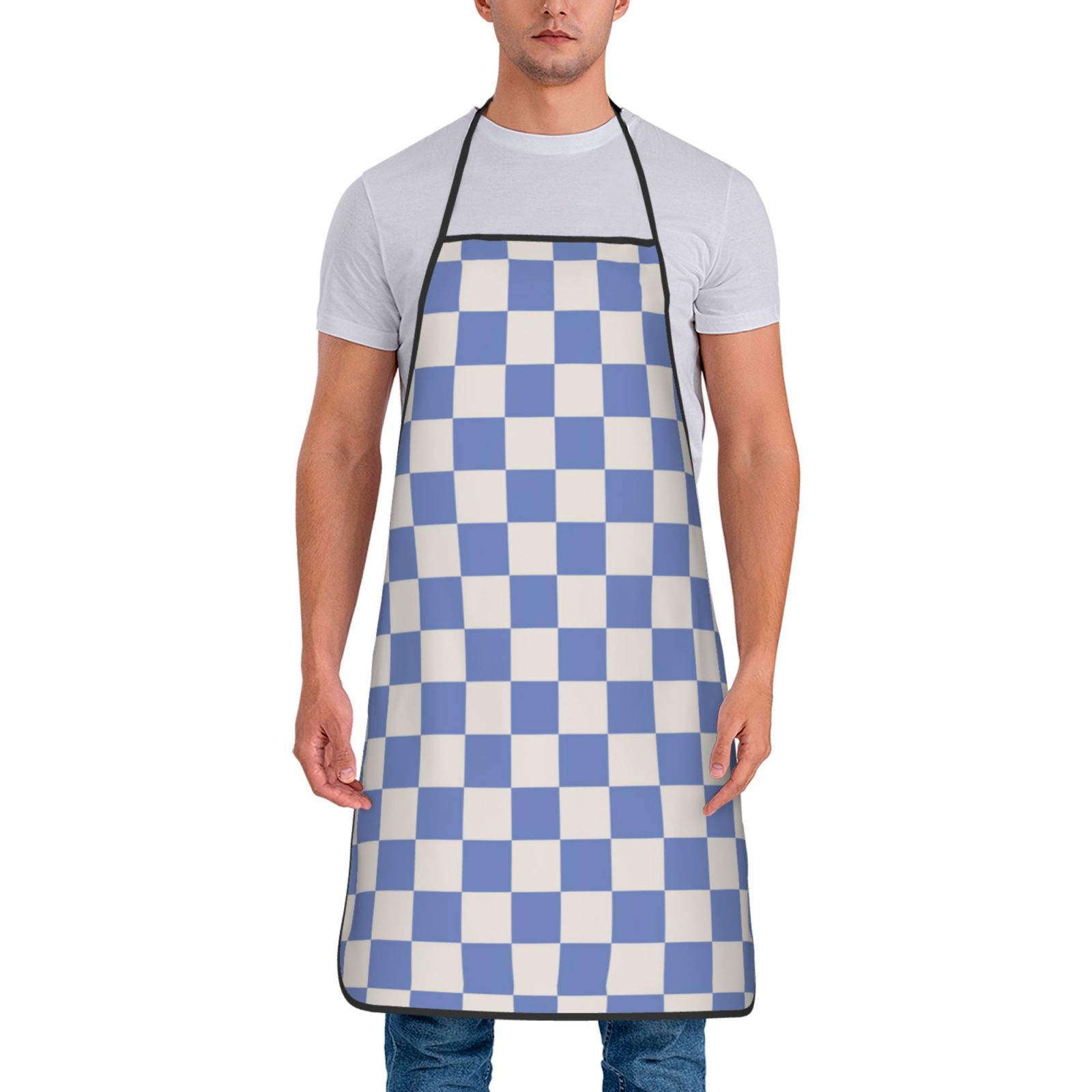 Aprons for Men Women - Blue White Square Plaid Cooking Kitchen Apron ...