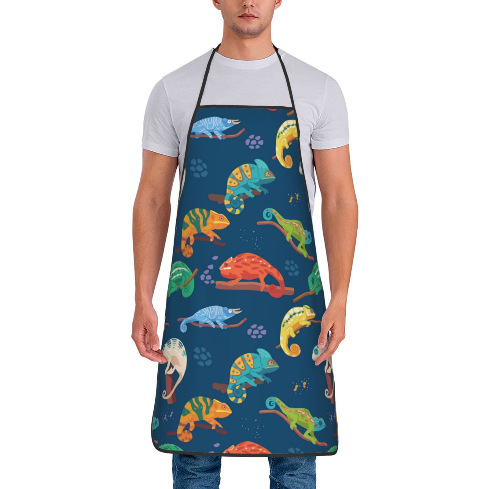 Aprons for Men Women - Colorful Cute Chameleon Lizard_A Cooking Kitchen ...