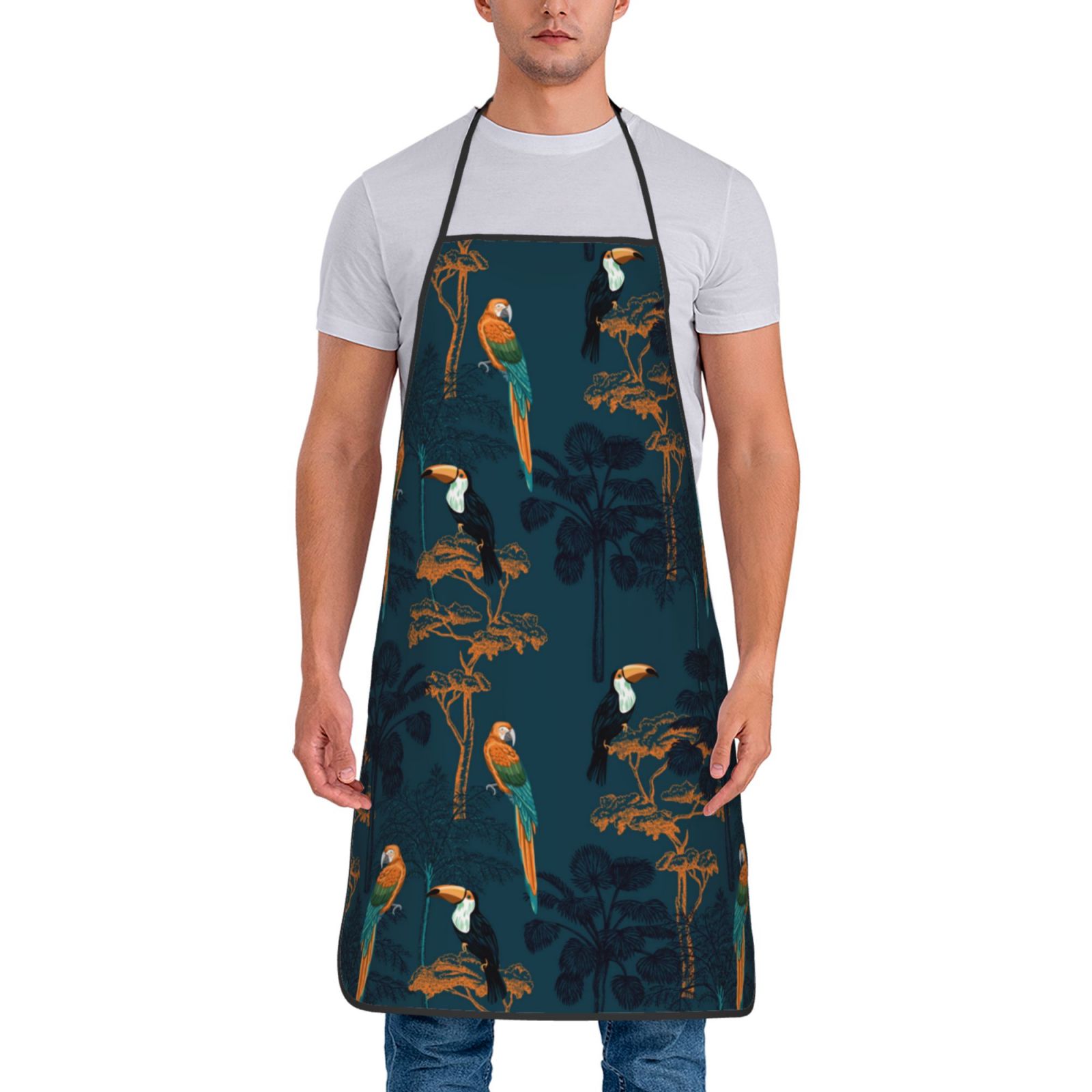Aprons for Men Women - Cute Macaw Toucan Palm Tree Cooking Kitchen ...