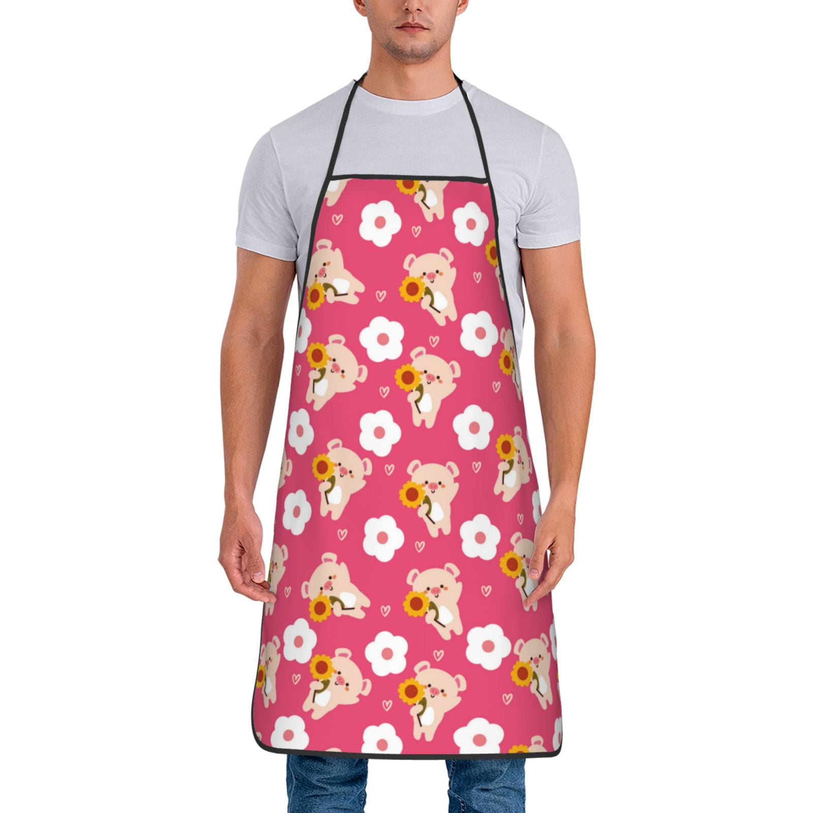 Aprons for Men Women - Cute Pig Sunflower Flowers Cooking Kitchen Apron ...