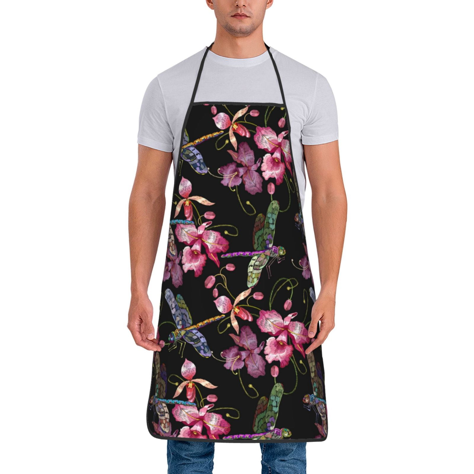 Aprons for Men Women - Dragonfly Pink Flower Cooking Kitchen Apron Chef ...