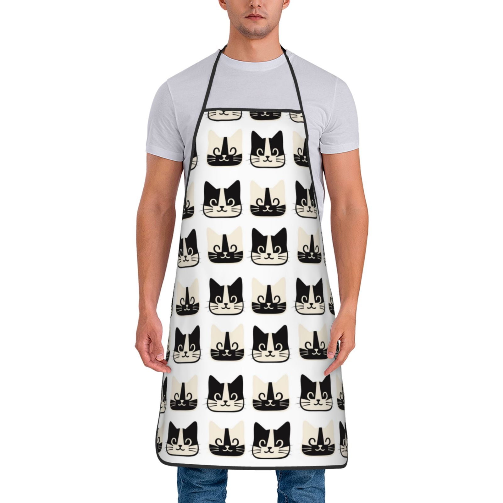 Aprons for Men Women - Minimalist Cute Cartoon Cat Face Cooking Kitchen ...