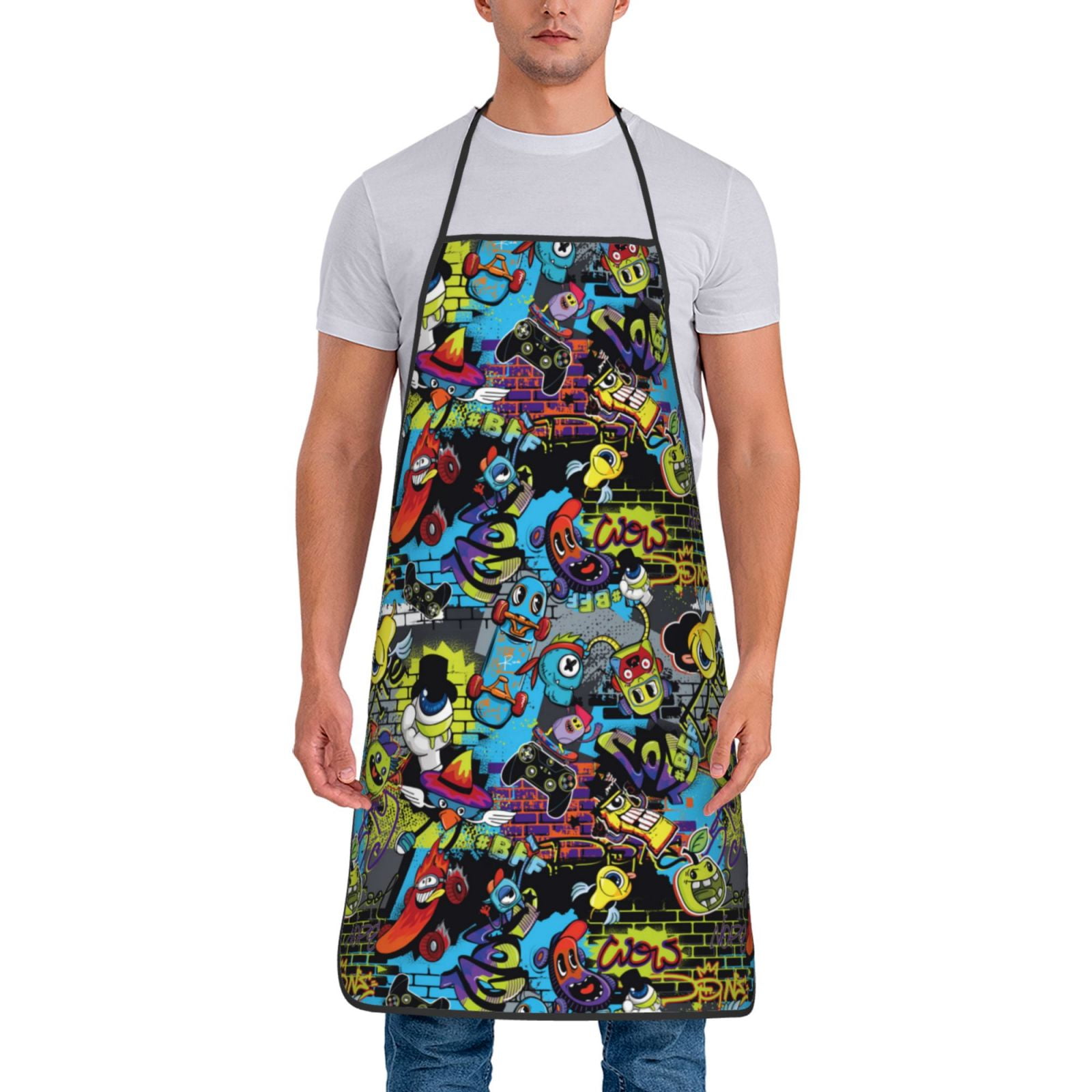 Aprons for Men Women - Modern Graffiti Q Version Eyes Cooking Kitchen ...