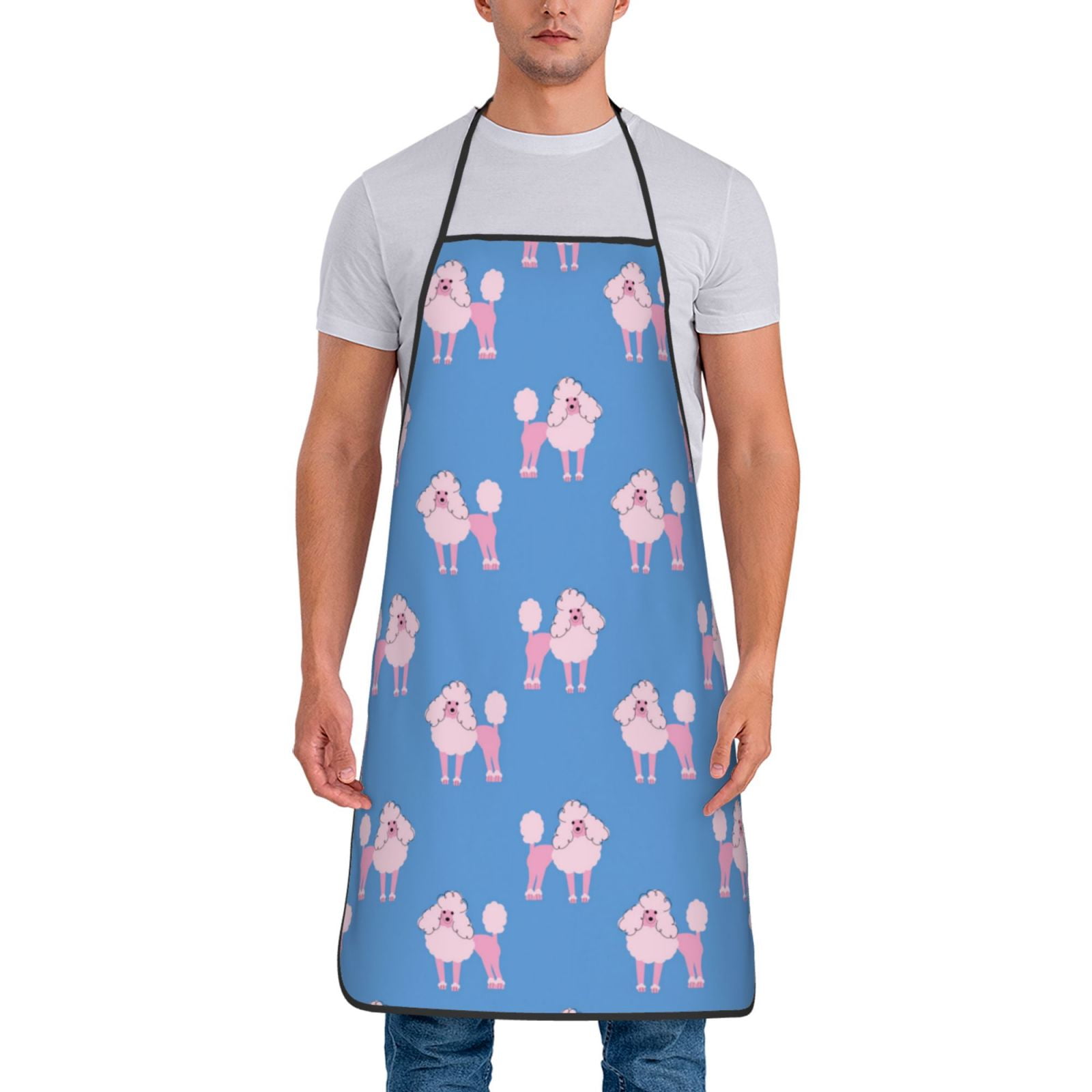 Aprons for Men Women - Pink Cute Poodle Dog Blue Cooking Kitchen Apron ...