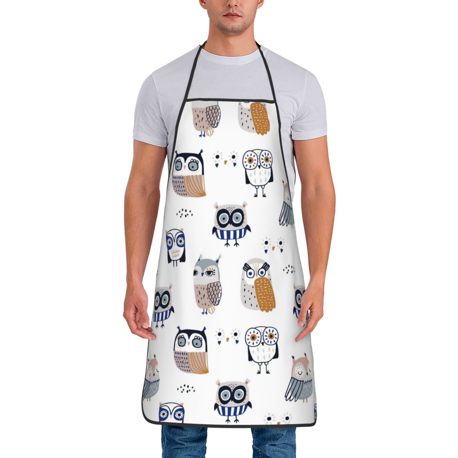 Aprons for Men Women - Quirky Doodle Owl White Cooking Kitchen Apron ...