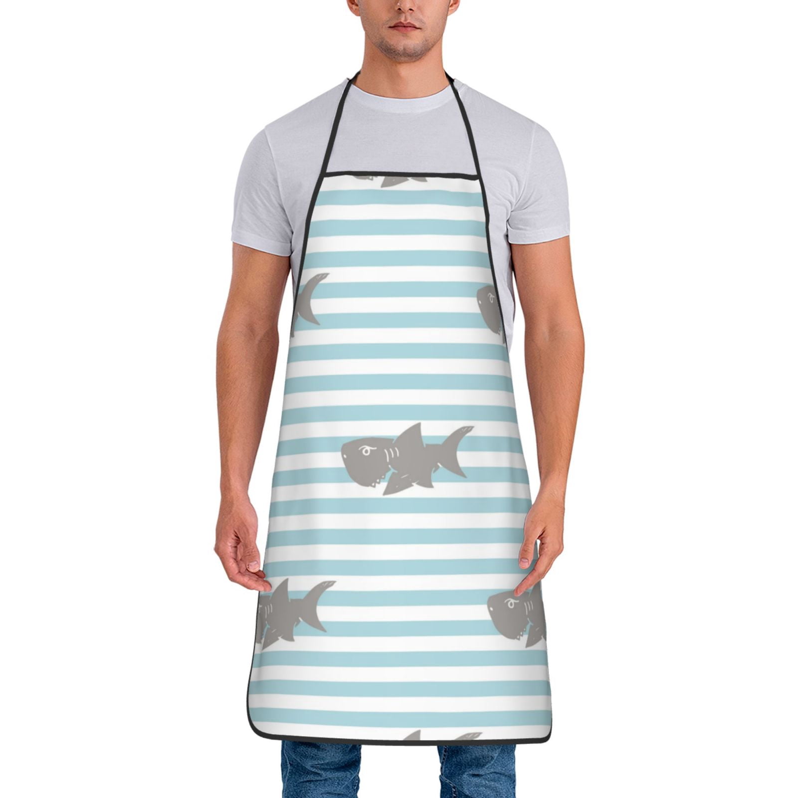 Aprons for Men Women - Striped Cartoon Cute Shark Cooking Kitchen Apron ...