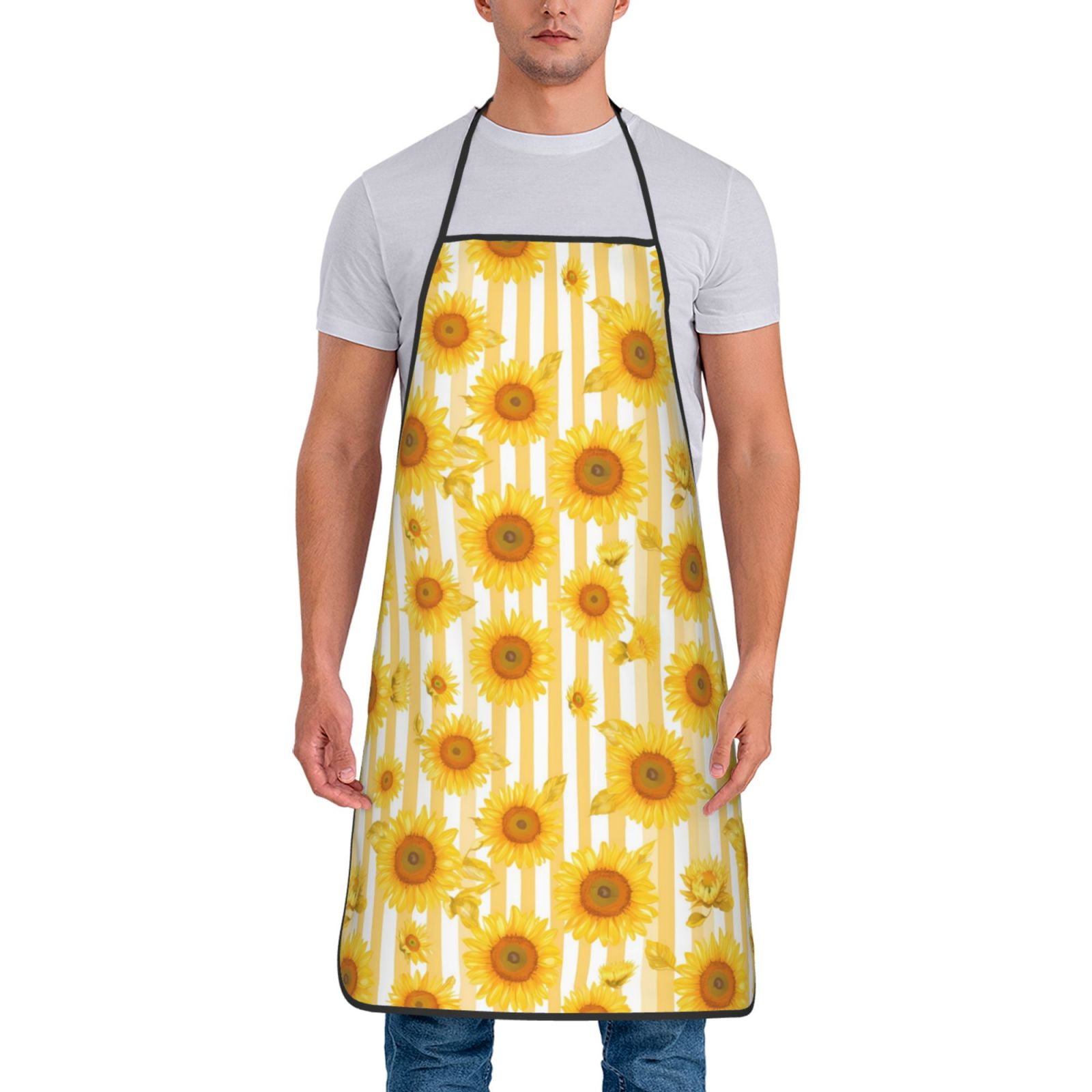 Aprons for Men Women - Yellow White Striped Sunflower Cooking Kitchen ...