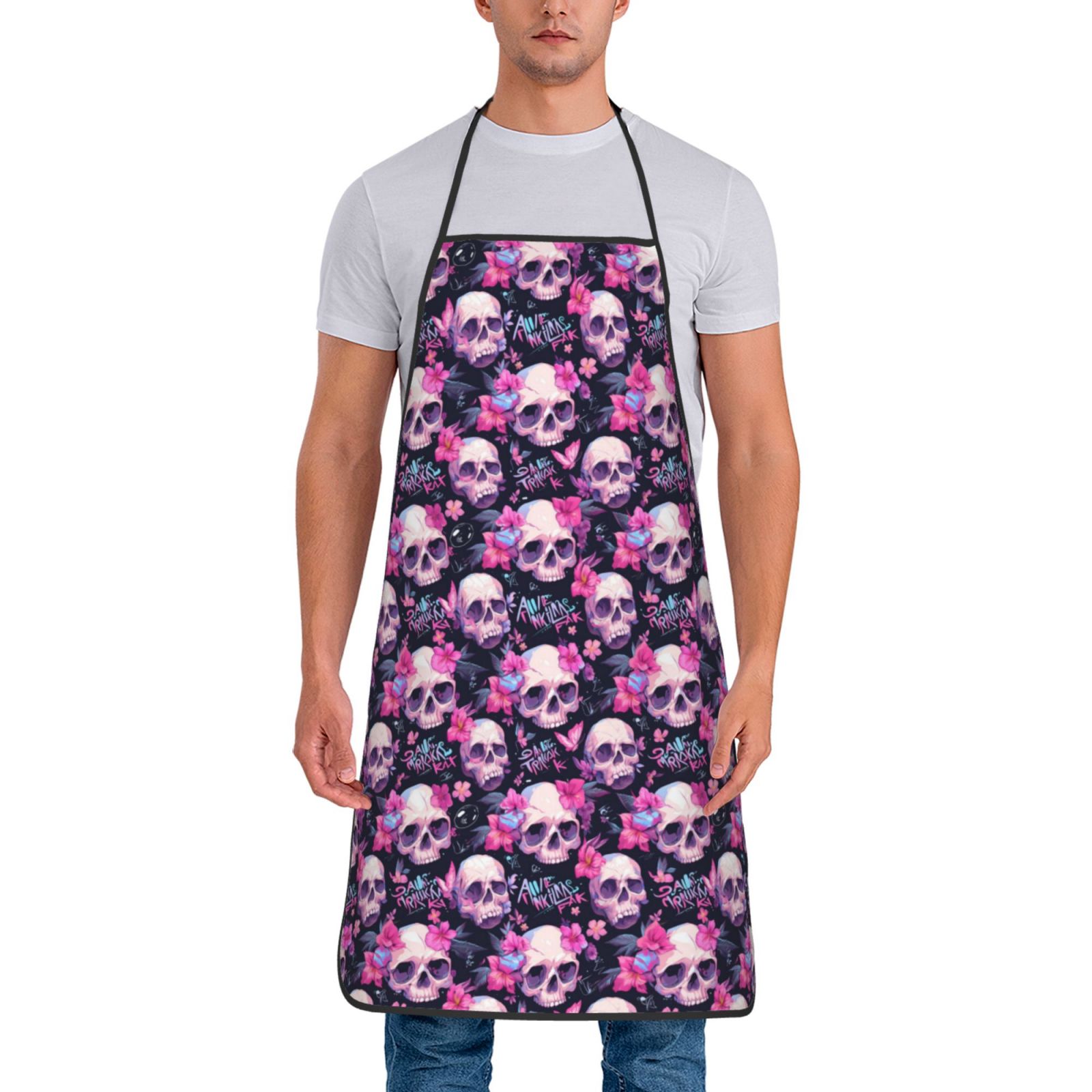 Aprons for Men Women - pink Skull flower Cooking Kitchen Apron Chef ...