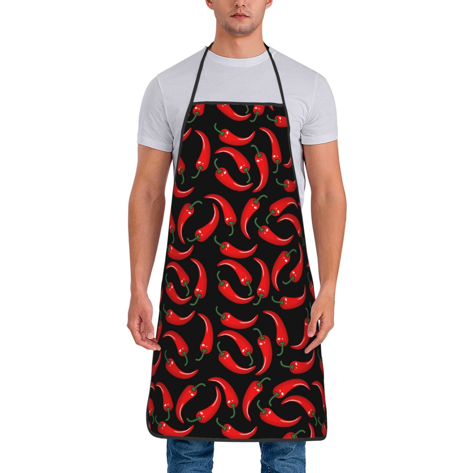 Aprons for Men Women - red Chili Pepper black Cooking Kitchen Apron ...