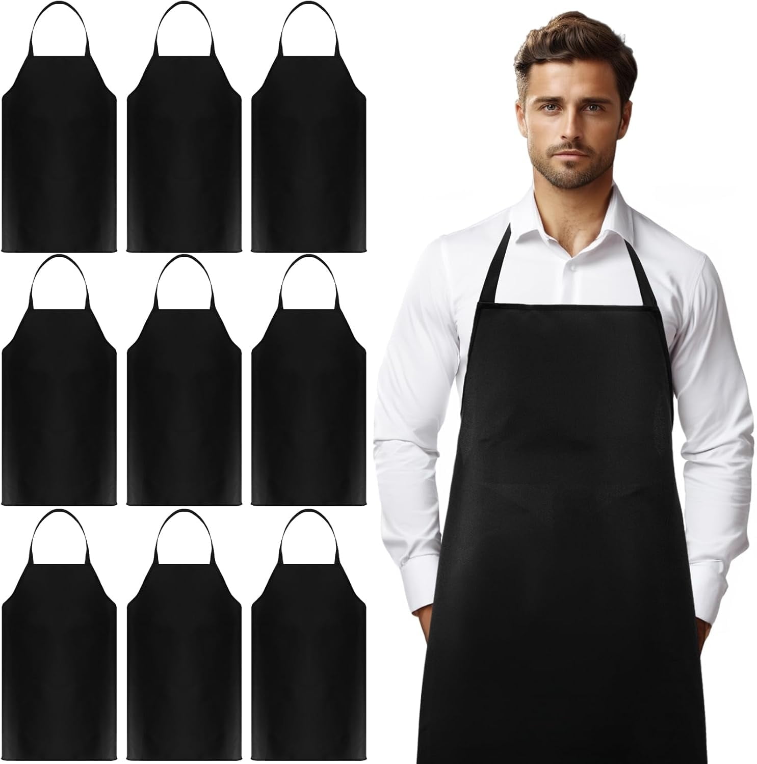 Aprons Unisex Bib Aprons,6 Pack Bib Apron,Black Aprons Bulk,Black Chef ...