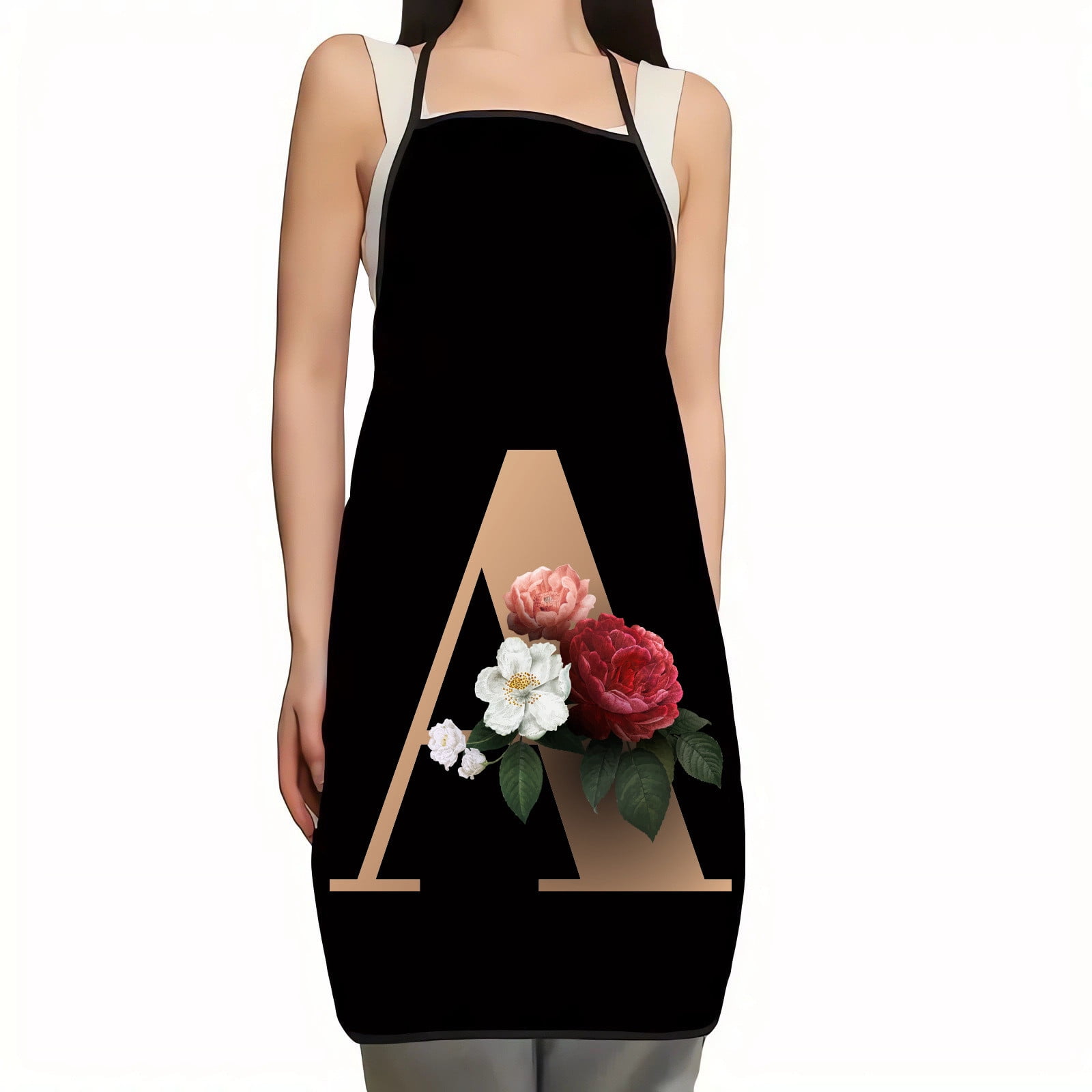 Aprons With Pockets Apron Flower Letter Pattern Kitchen Fouling Apron ...
