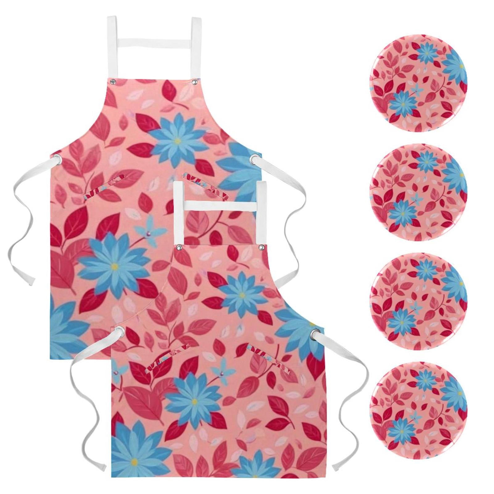 Aprons for Women Men Chef With Pockets - 2 Pack Aesthetic Art Flower ...