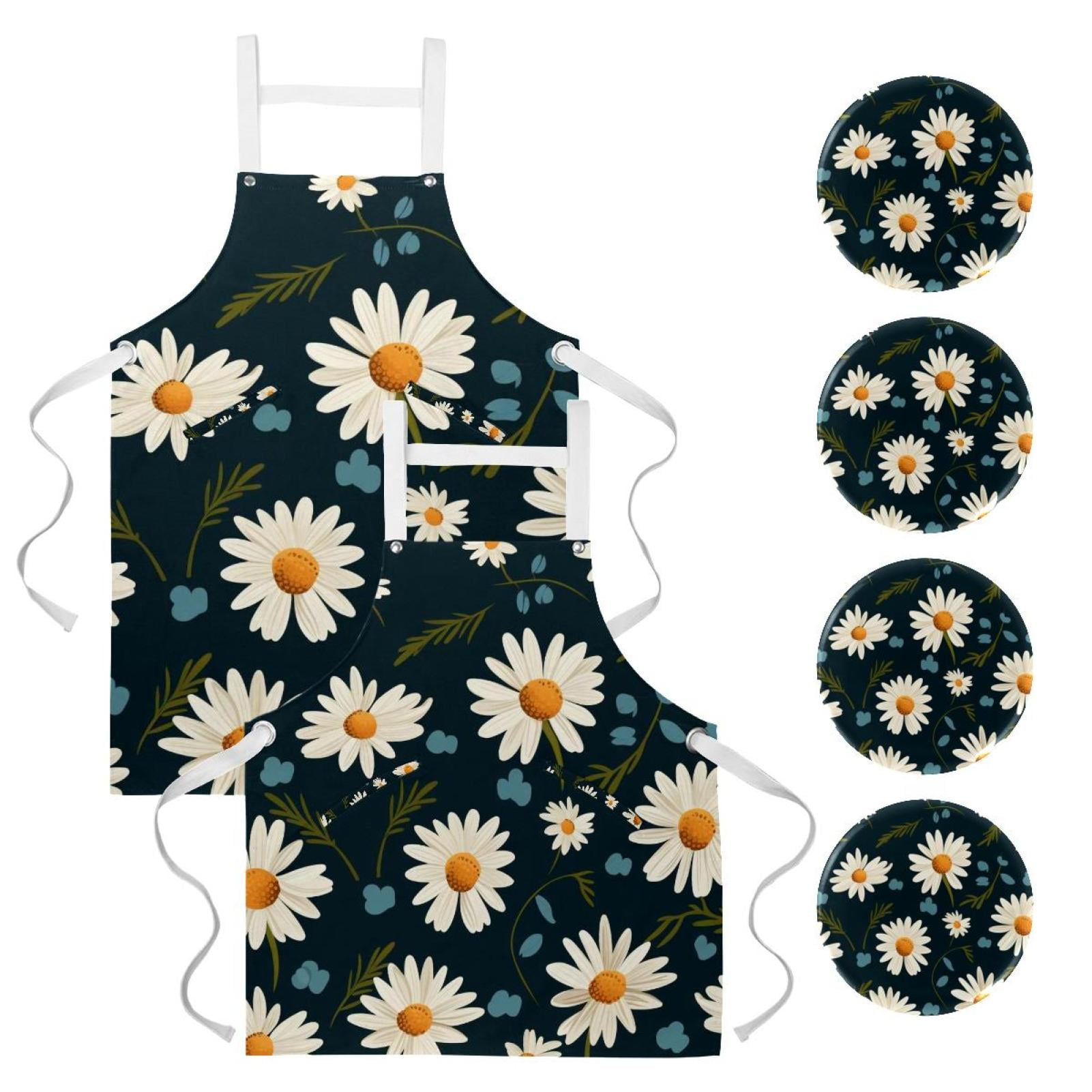 Aprons for Women Men Chef With Pockets - 2 Pack Aesthetic Daisy ...