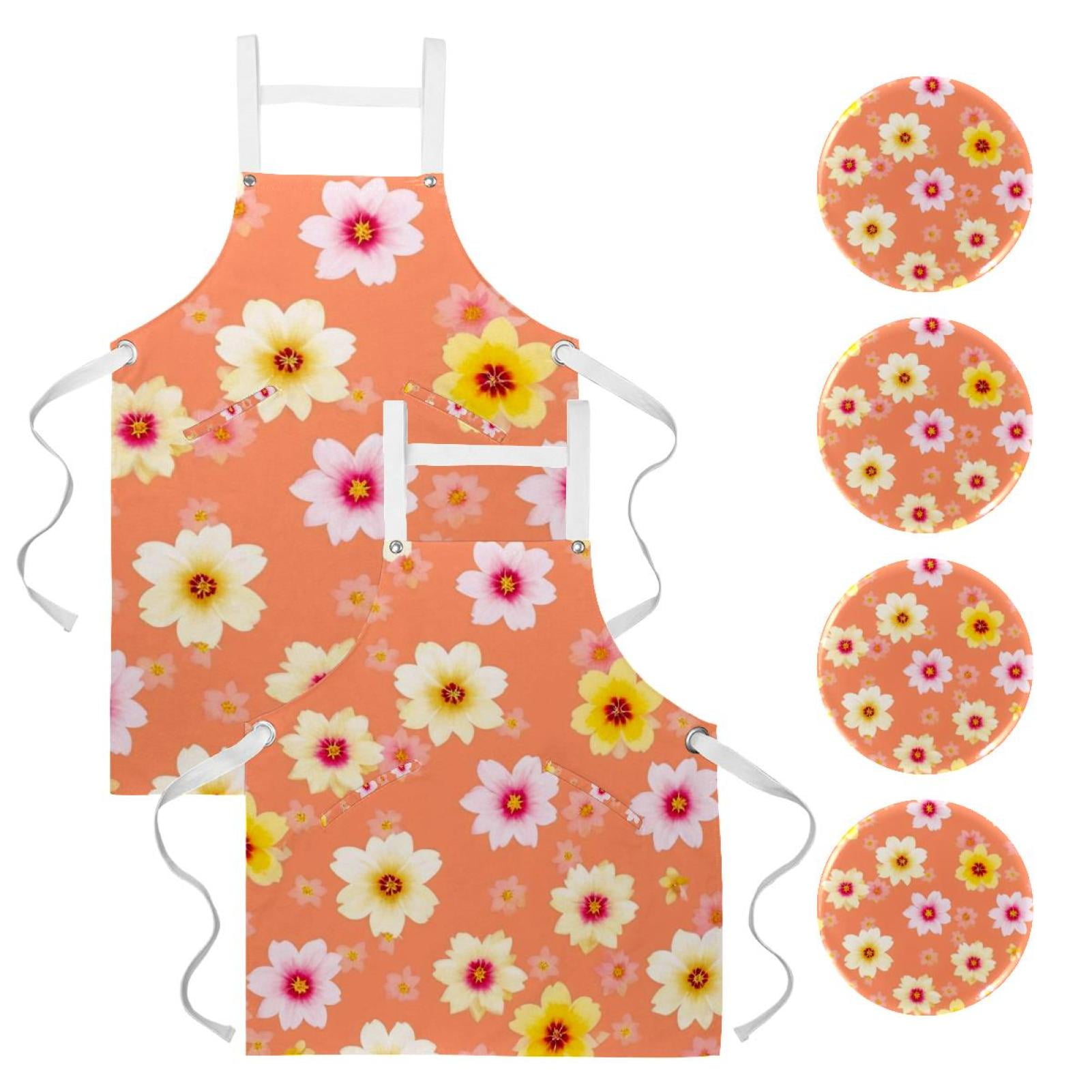 Aprons for Women Men Chef With Pockets - 2 Pack Aesthetic Flower ...