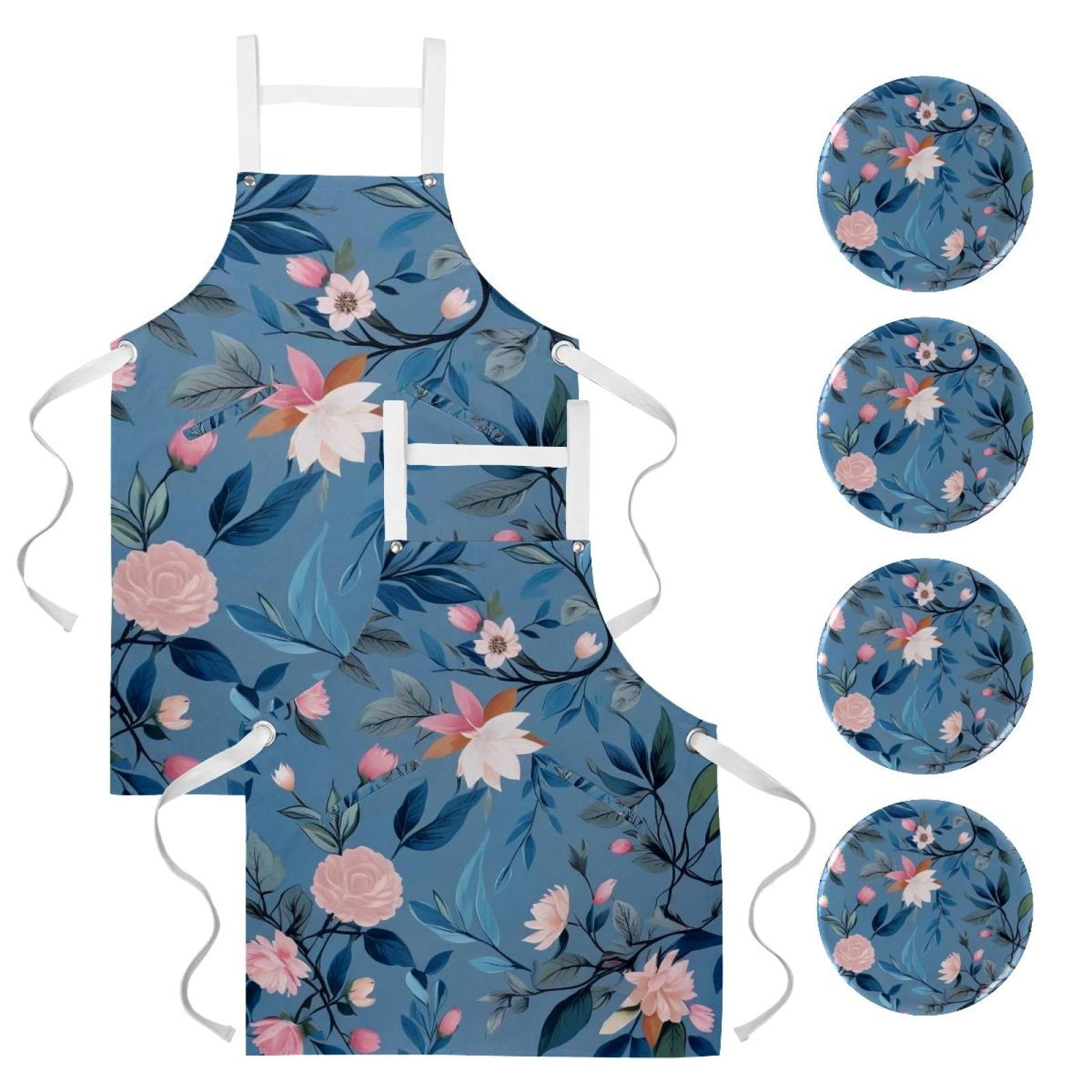 Aprons for Women Men Chef With Pockets - 2 Pack Aesthetic Leaves ...