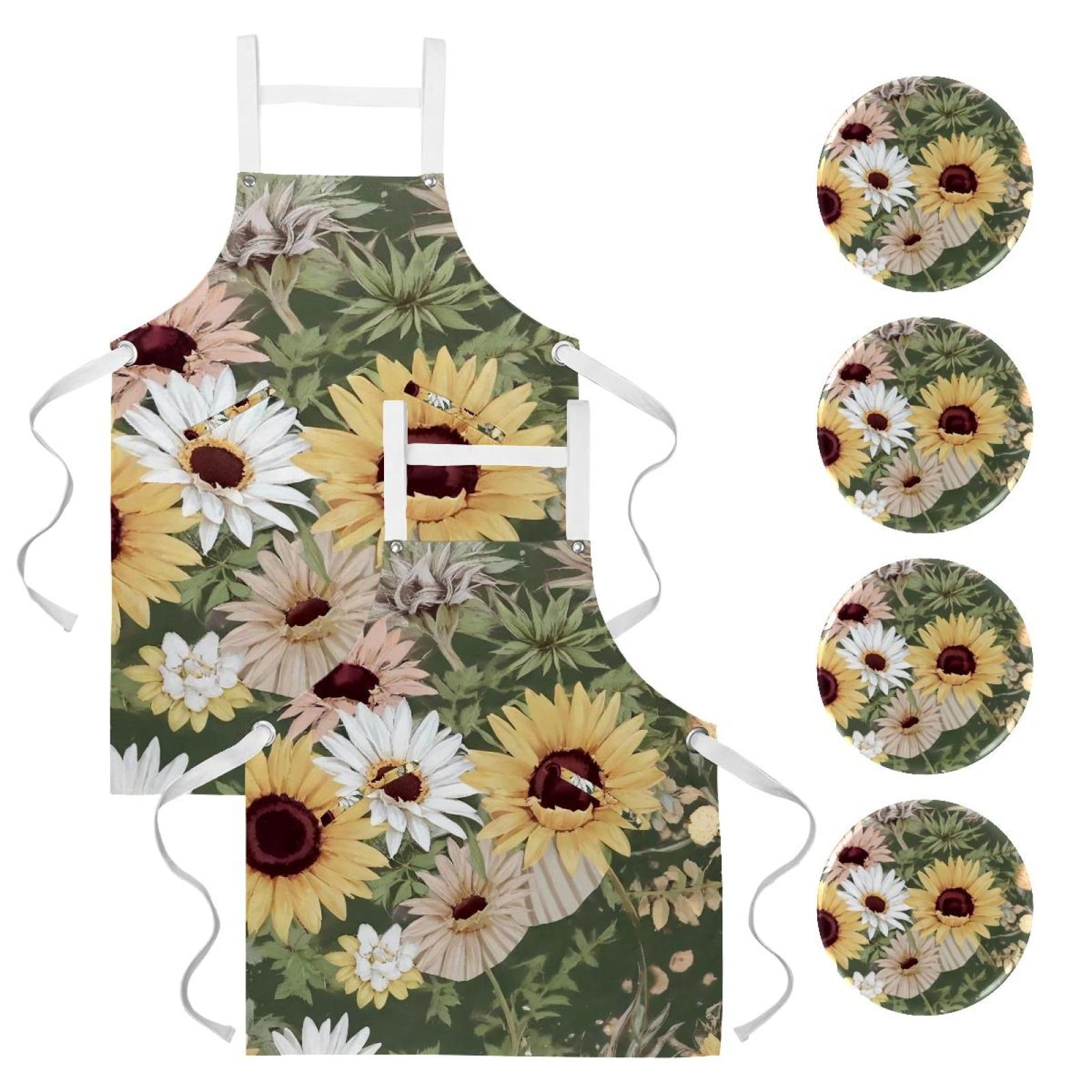 Aprons for Women Men Chef With Pockets - 2 Pack Aesthetic Sunflower ...