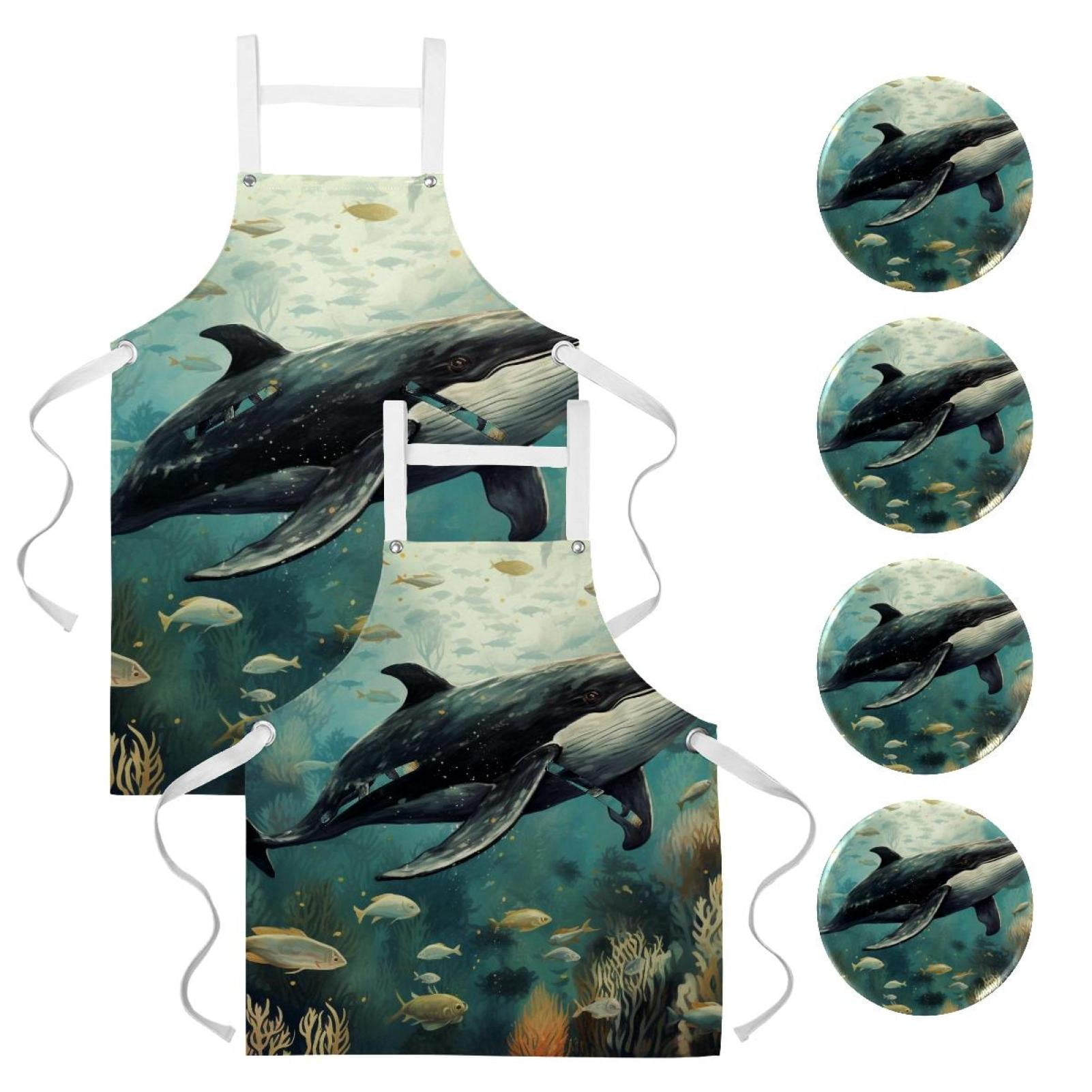 Aprons for Women Men Chef With Pockets - 2 Pack Aesthetic Whale ...
