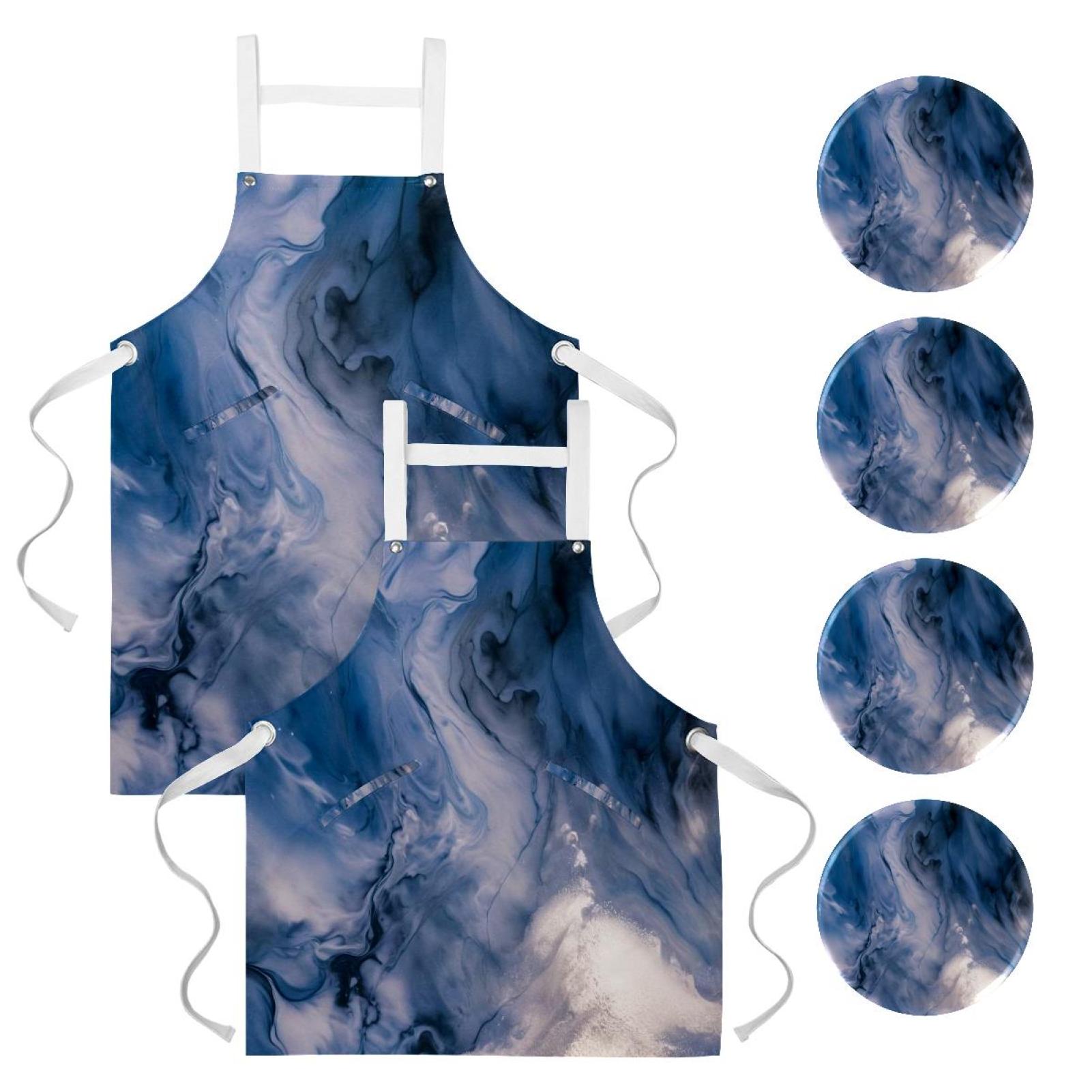 Aprons for Women Men Chef With Pockets - 2 Pack Art Marble Adjustable ...