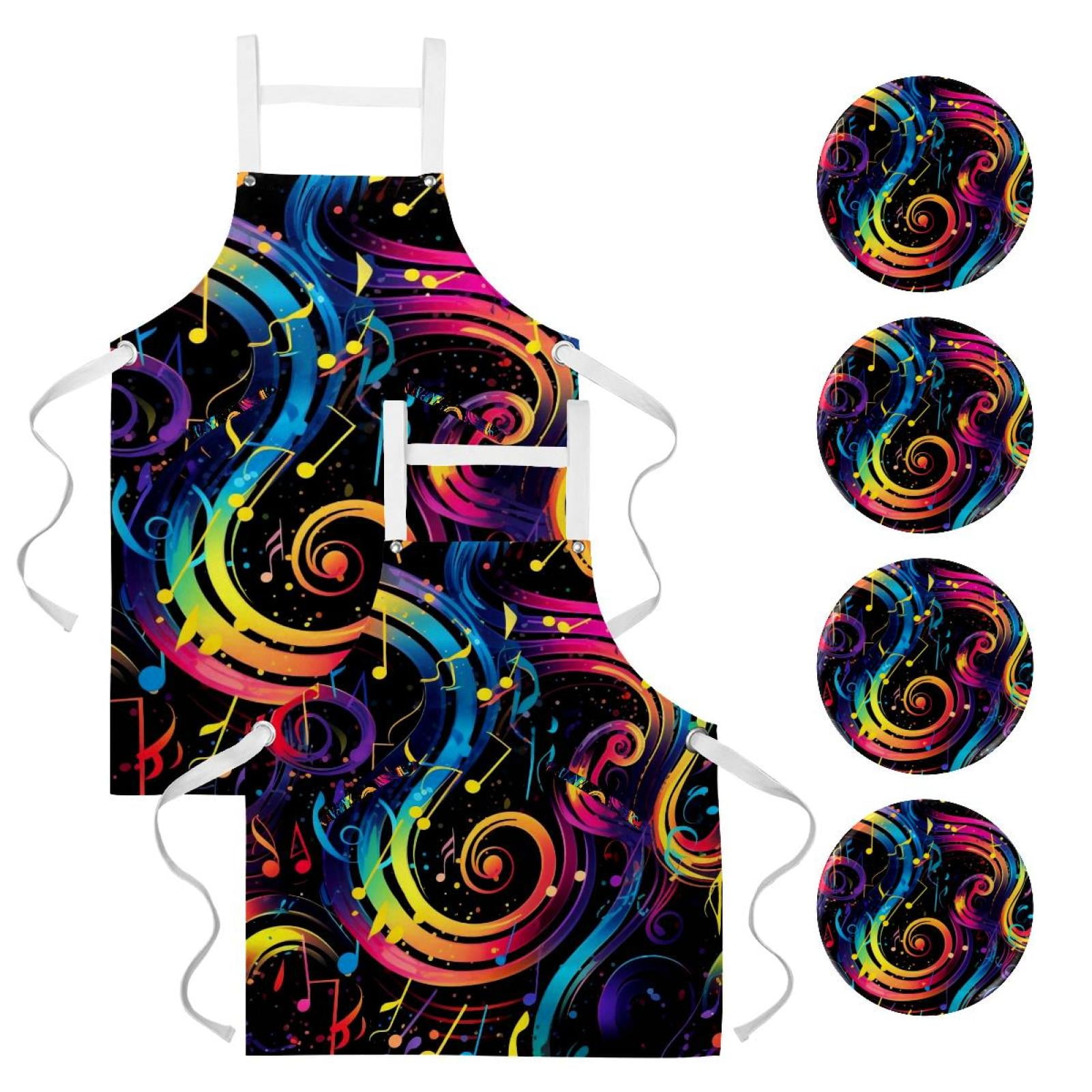 Aprons for Women Men Chef With Pockets - 2 Pack Artistic Notes ...