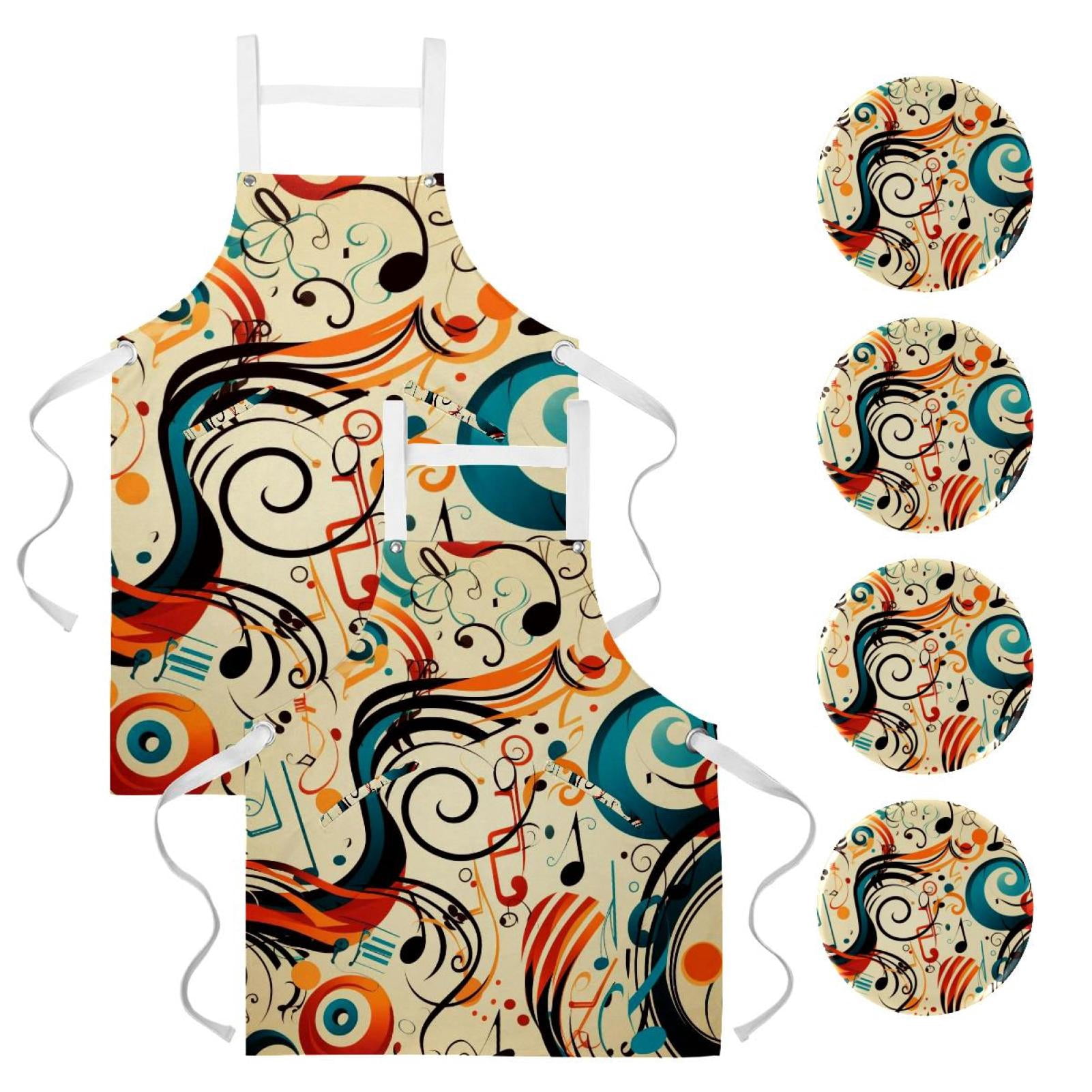 Aprons for Women Men Chef With Pockets - 2 Pack Artistic Notes ...