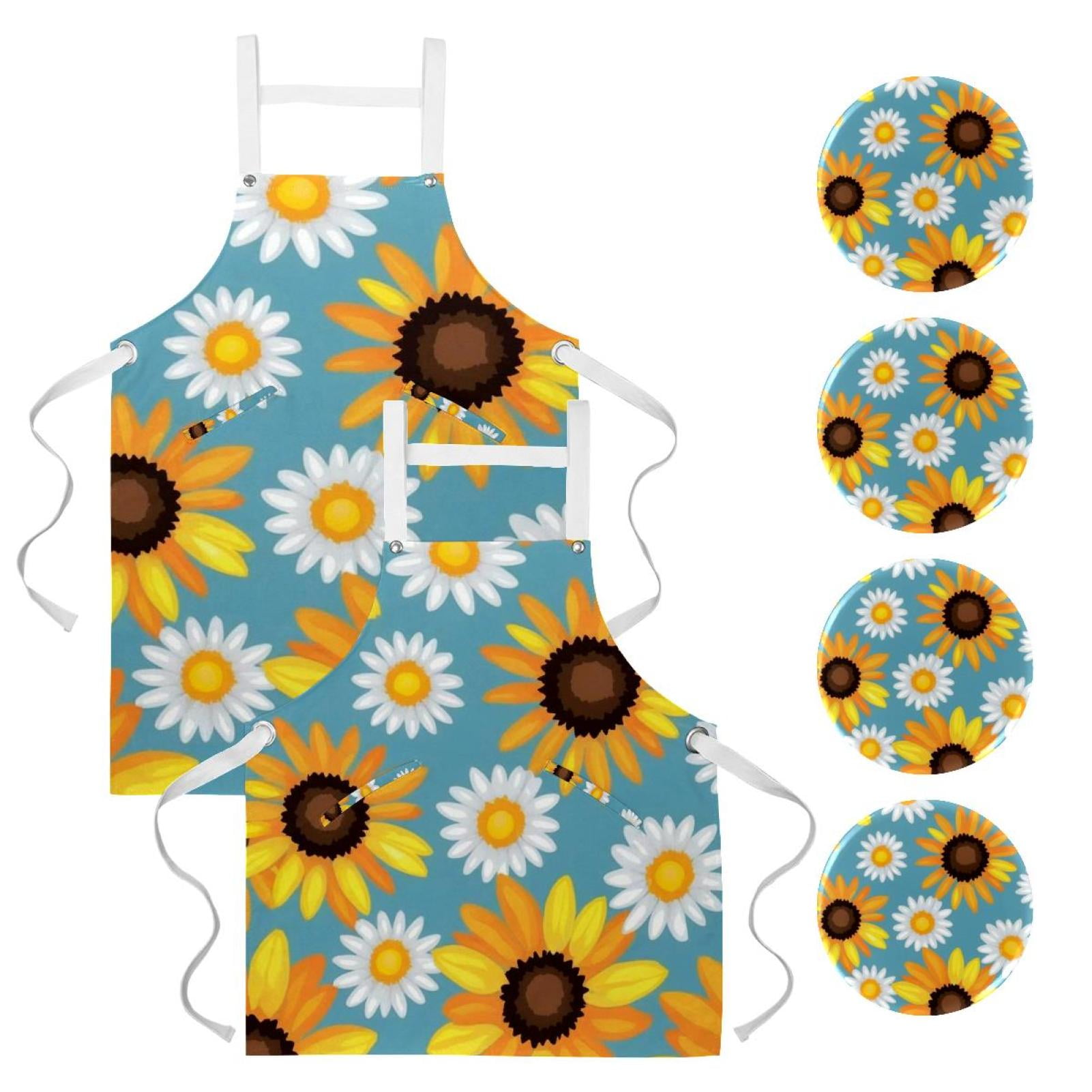 Aprons for Women Men Chef With Pockets - 2 Pack Artistic Sunflowers ...