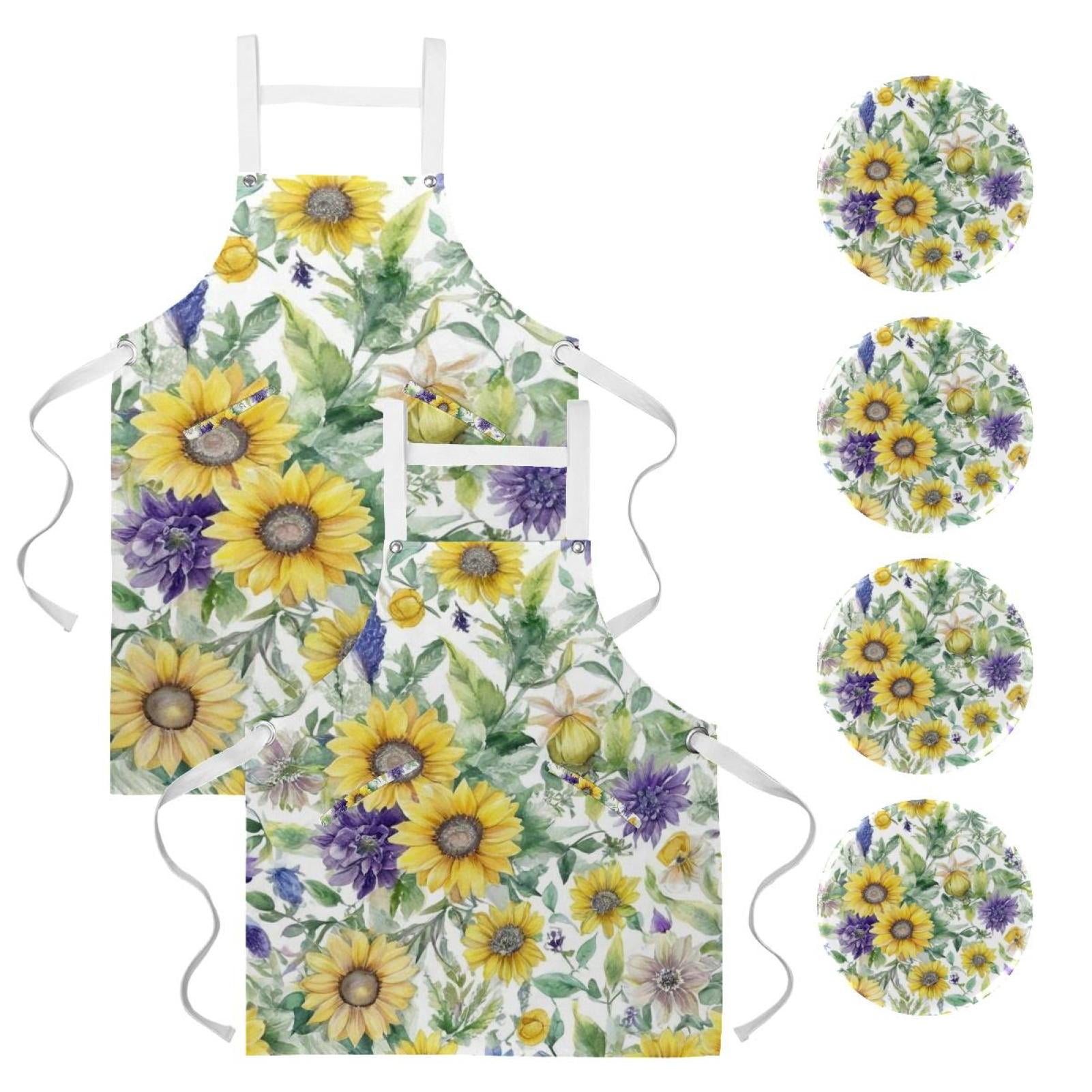 Aprons for Women Men Chef With Pockets - 2 Pack Artistic Sunflowers ...