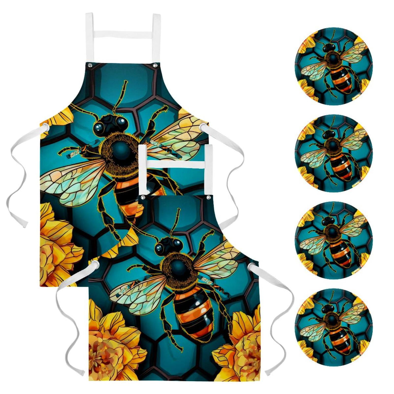 Aprons for Women Men Chef With Pockets - 2 Pack Bee Adjustable Bib ...