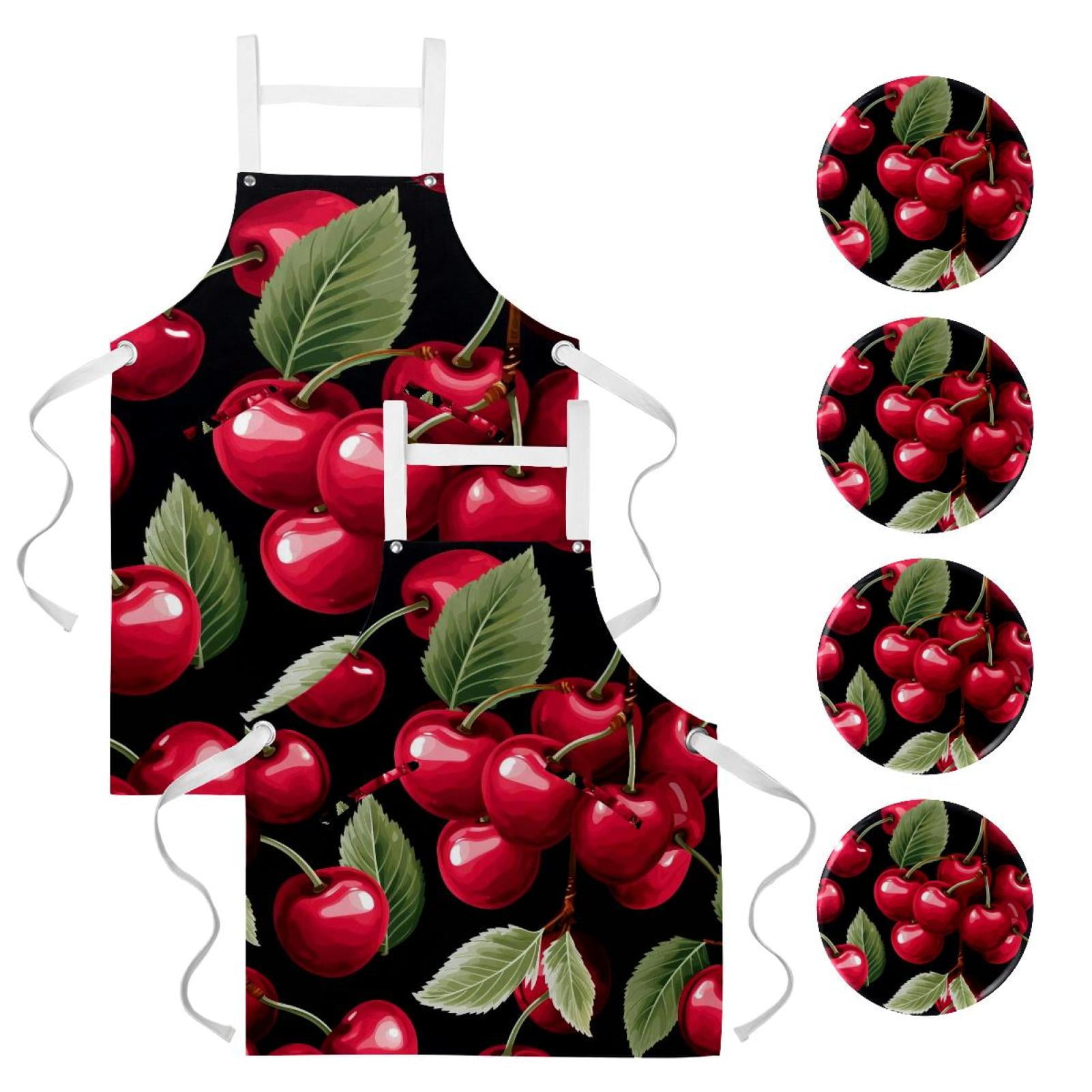 Aprons for Women Men Chef With Pockets - 2 Pack Cartoon Cherry Adjustable Bib Apron, Kitchen ...