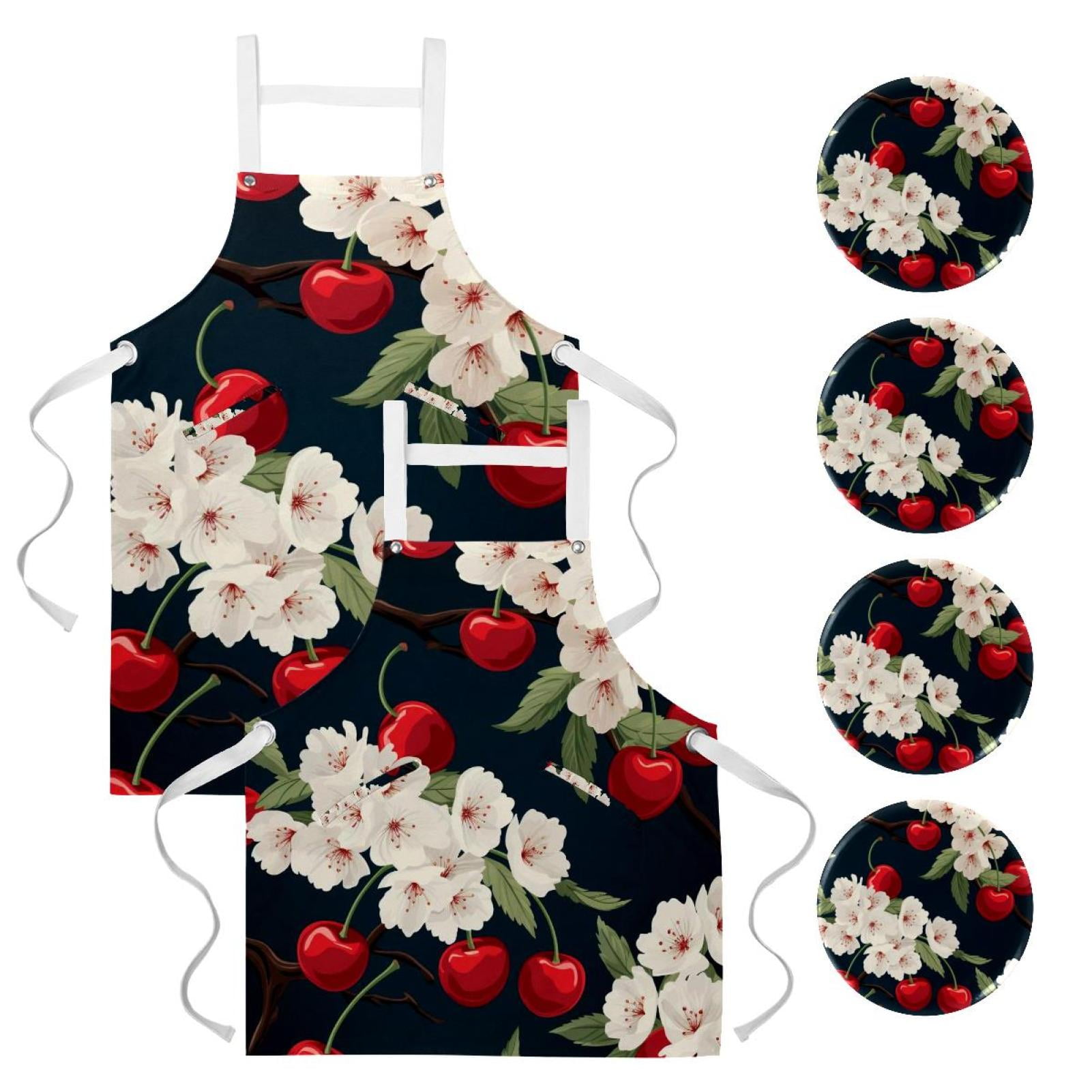 Aprons for Women Men Chef With Pockets - 2 Pack Cartoon Cherry Adjustable Bib Apron, Kitchen ...