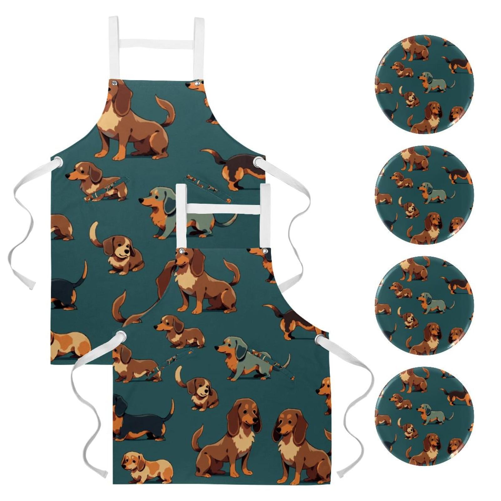 Aprons for Women Men Chef With Pockets - 2 Pack Cartoon Dog Adjustable ...