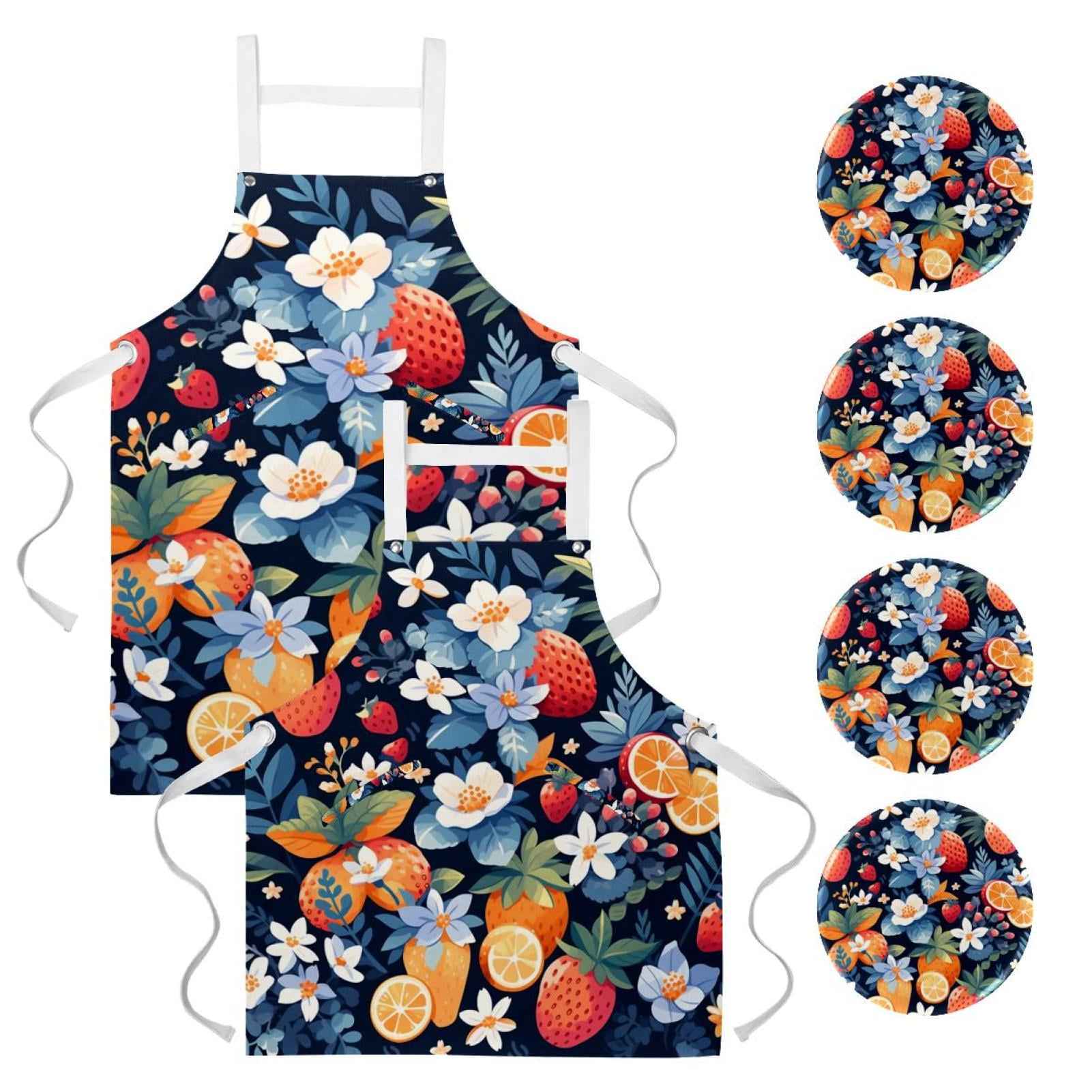 Aprons for Women Men Chef With Pockets - 2 Pack Cartoon Fruit ...
