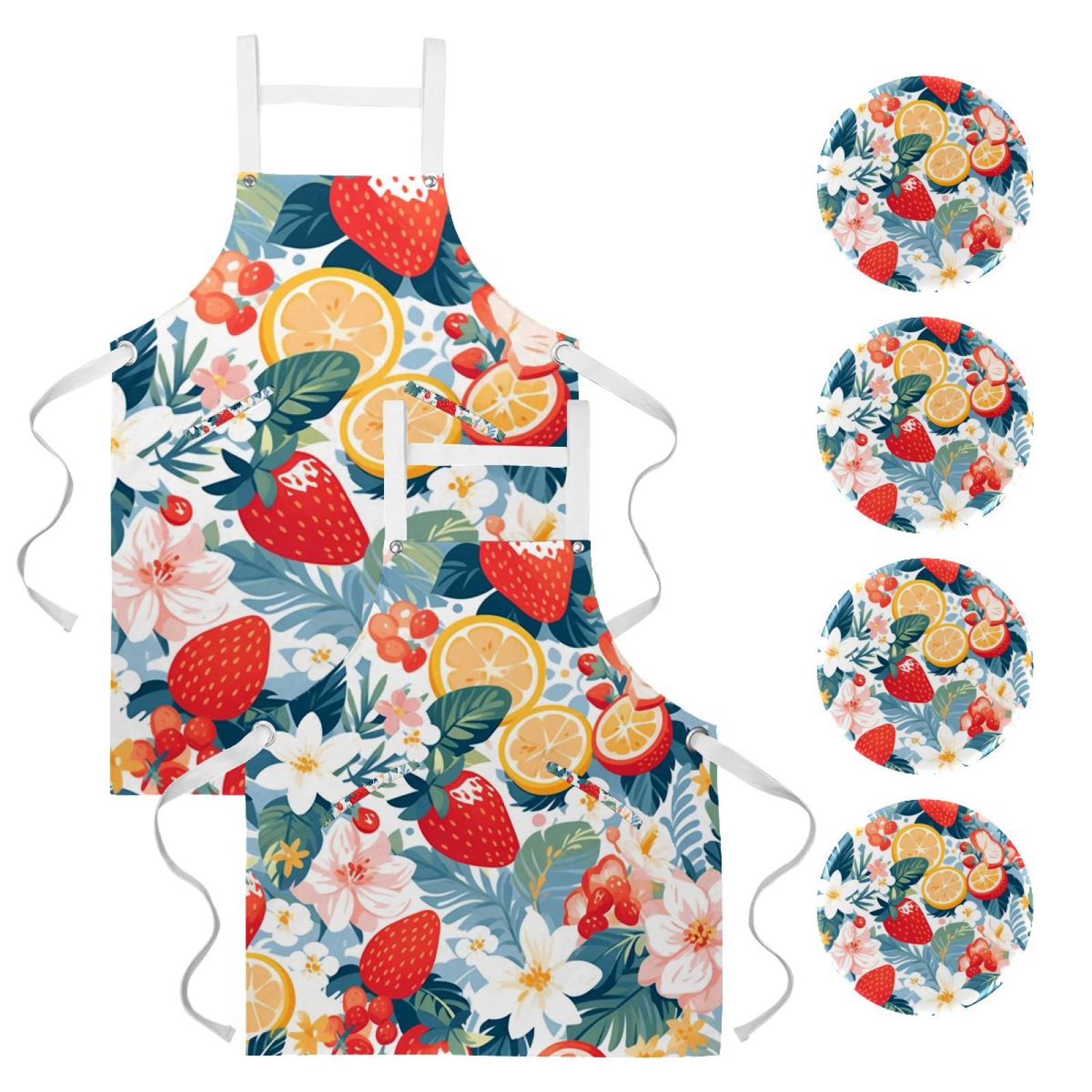 Aprons for Women Men Chef With Pockets - 2 Pack Cartoon Fruit ...
