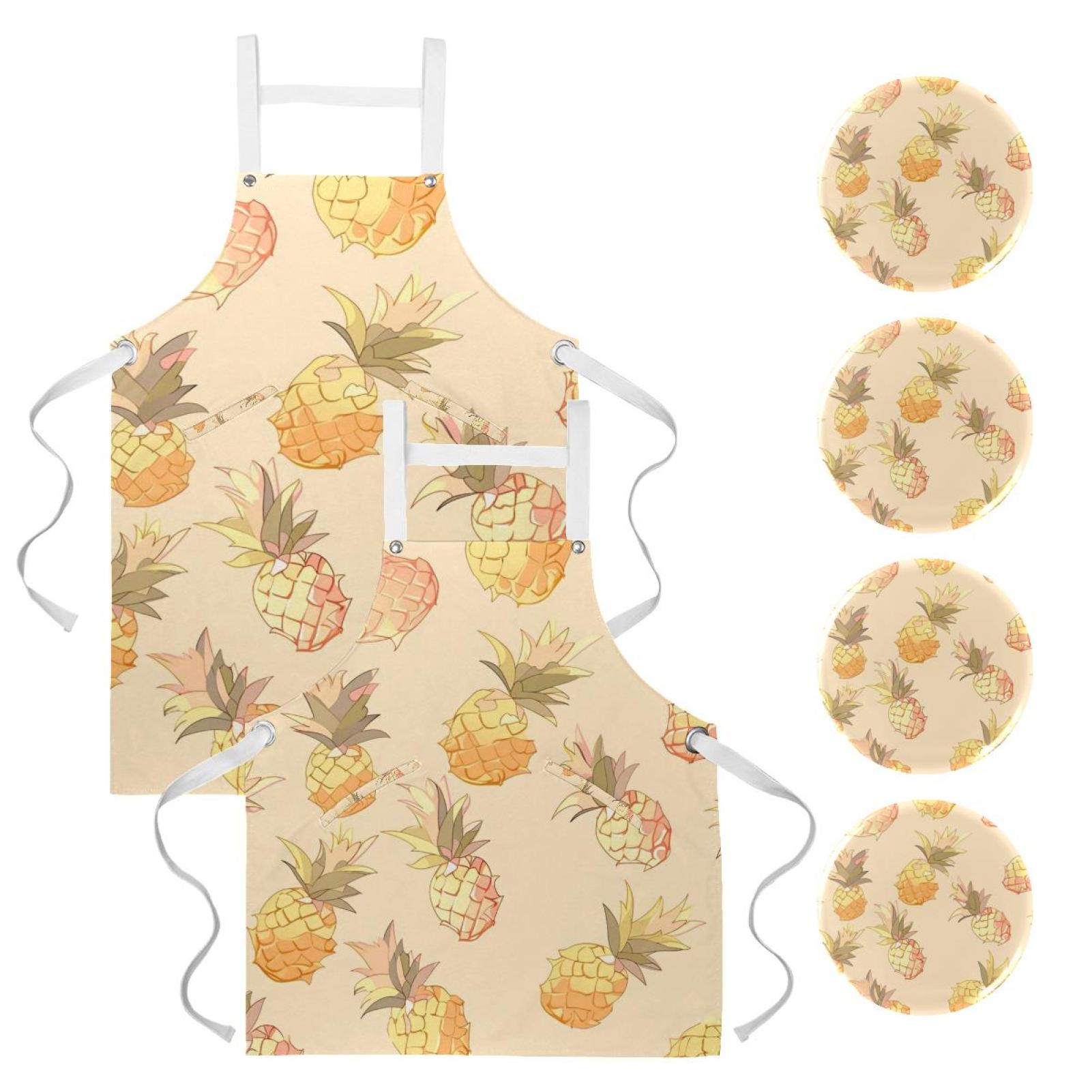 Aprons for Women Men Chef With Pockets - 2 Pack Cartoon Pineapple ...