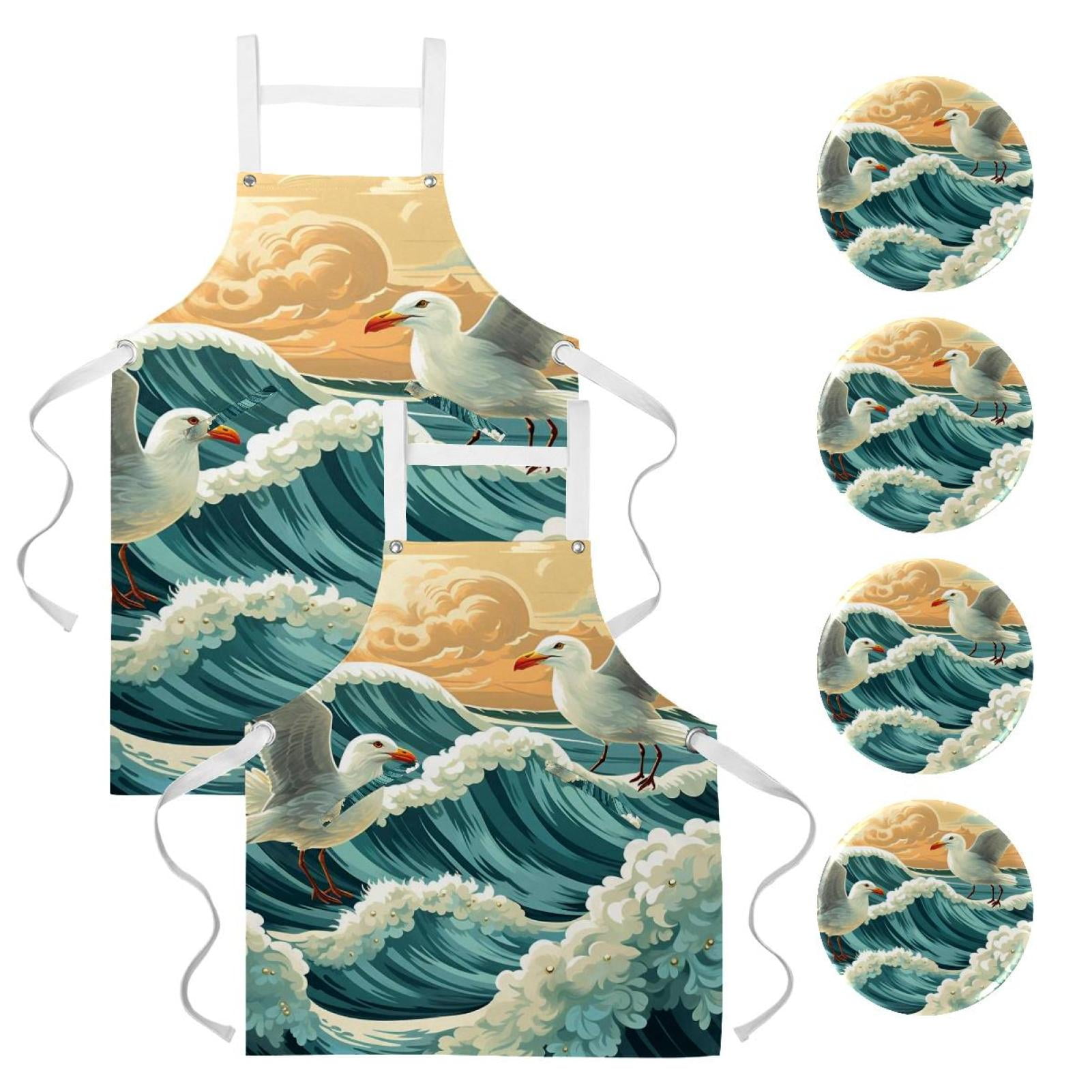Aprons for Women Men Chef With Pockets - 2 Pack Cartoon Seagull ...