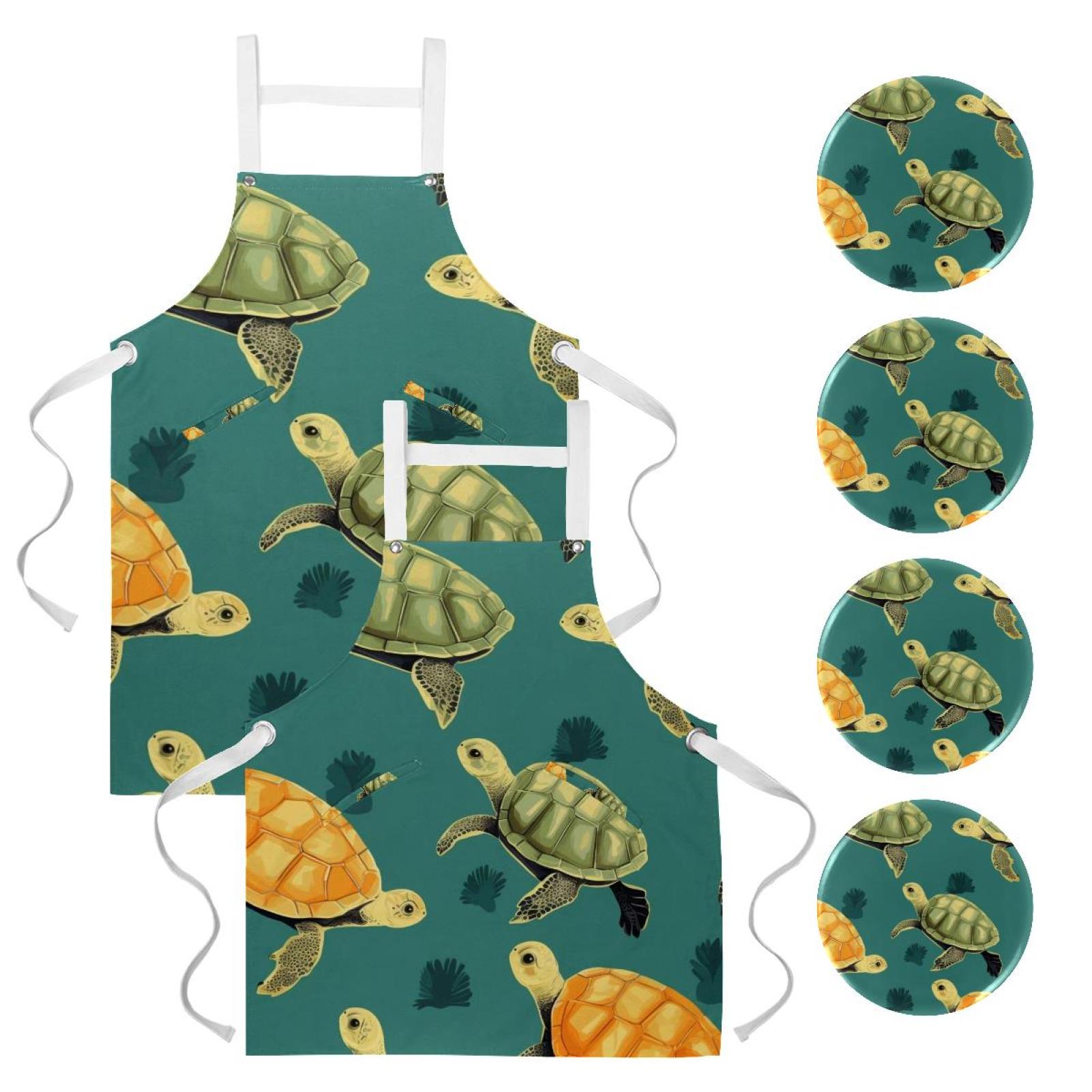 Aprons for Women Men Chef With Pockets - 2 Pack Cartoon Turtle ...