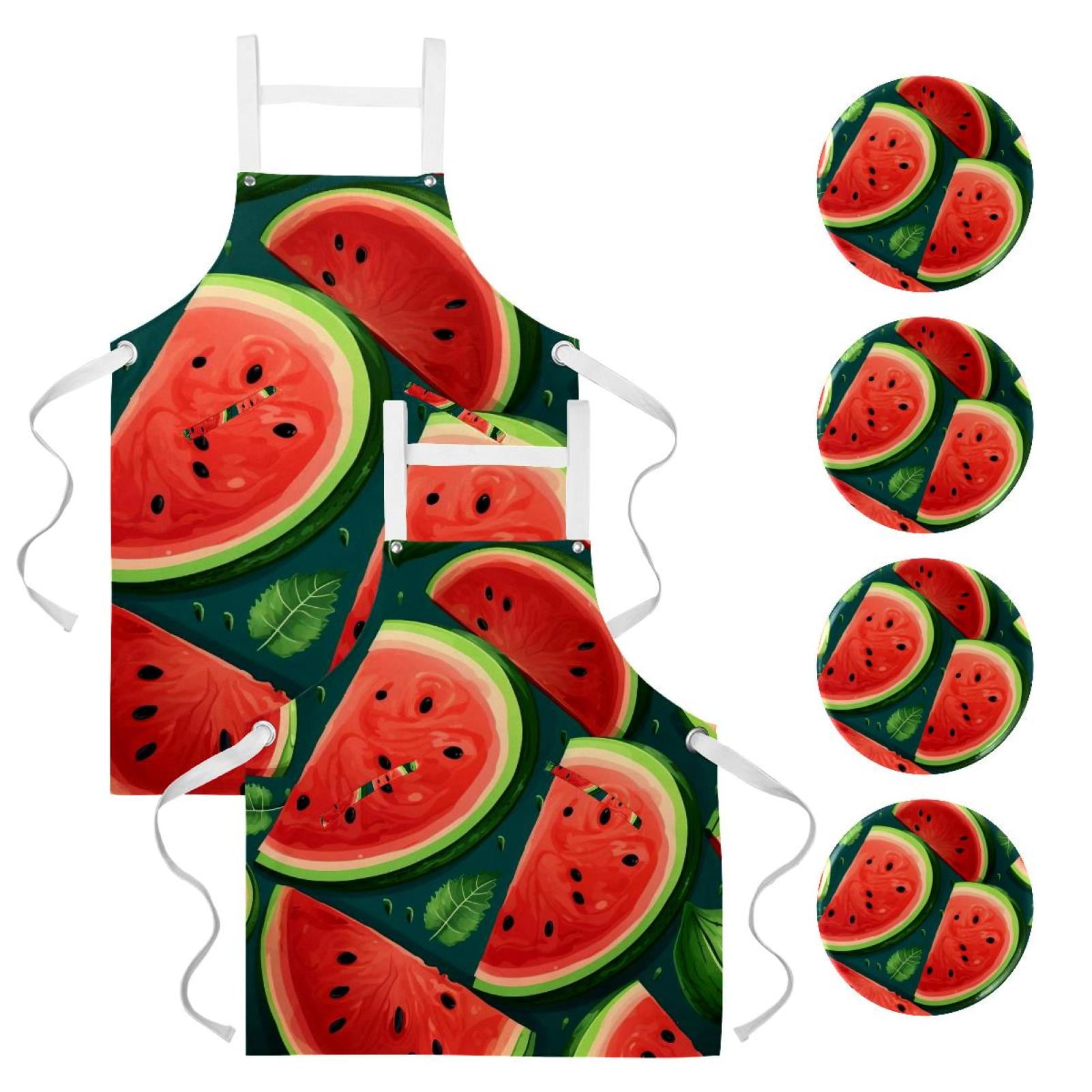 Aprons for Women Men Chef With Pockets - 2 Pack Cartoon Watermelon ...