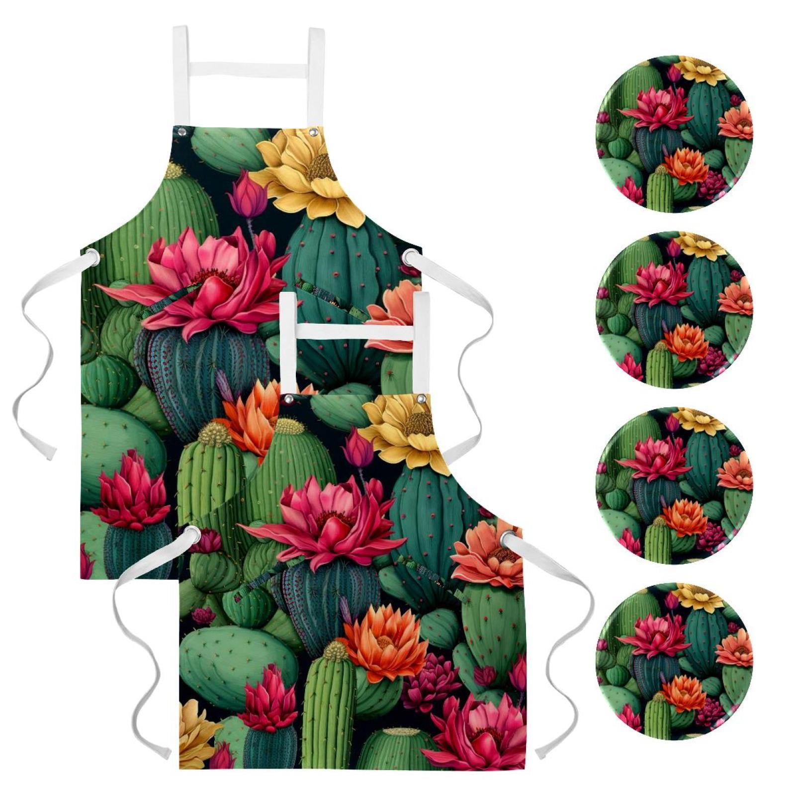 Aprons for Women Men Chef With Pockets - 2 Pack Colored Cactus ...