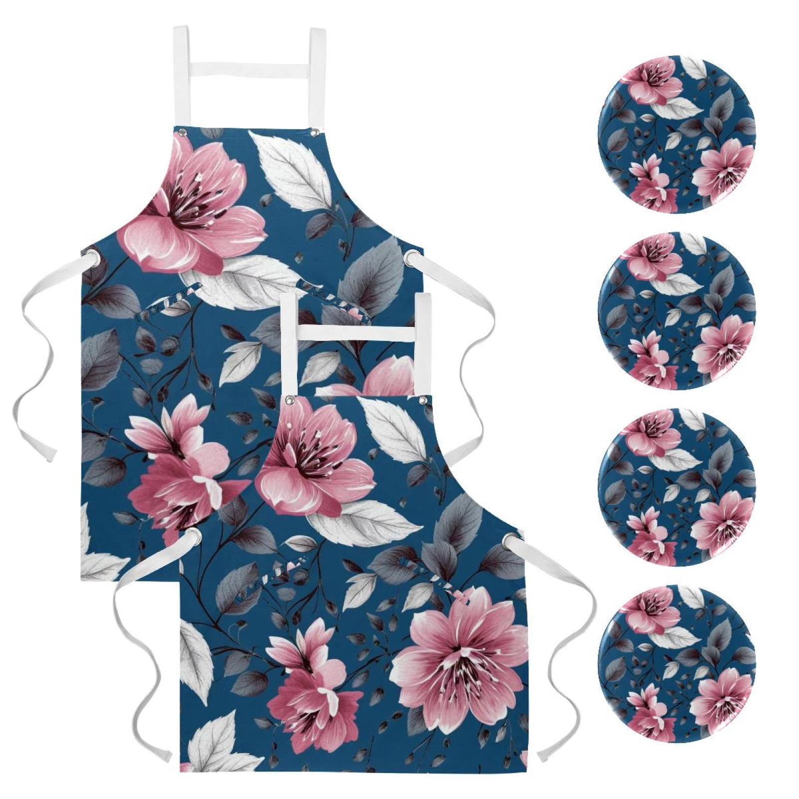 Aprons for Women Men Chef With Pockets - 2 Pack Colorful Art Leaves ...