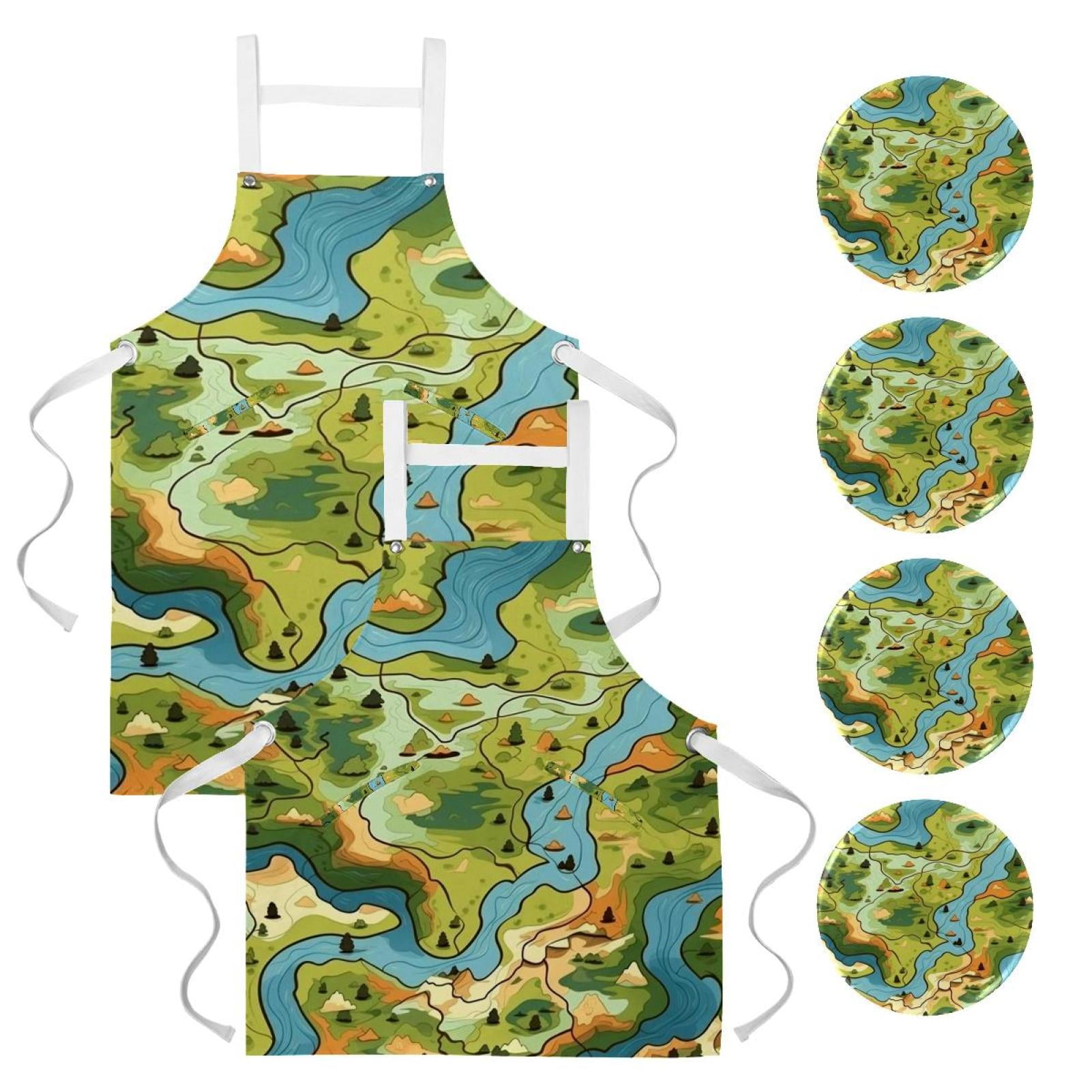 Aprons for Women Men Chef With Pockets - 2 Pack Colorful Art Map ...
